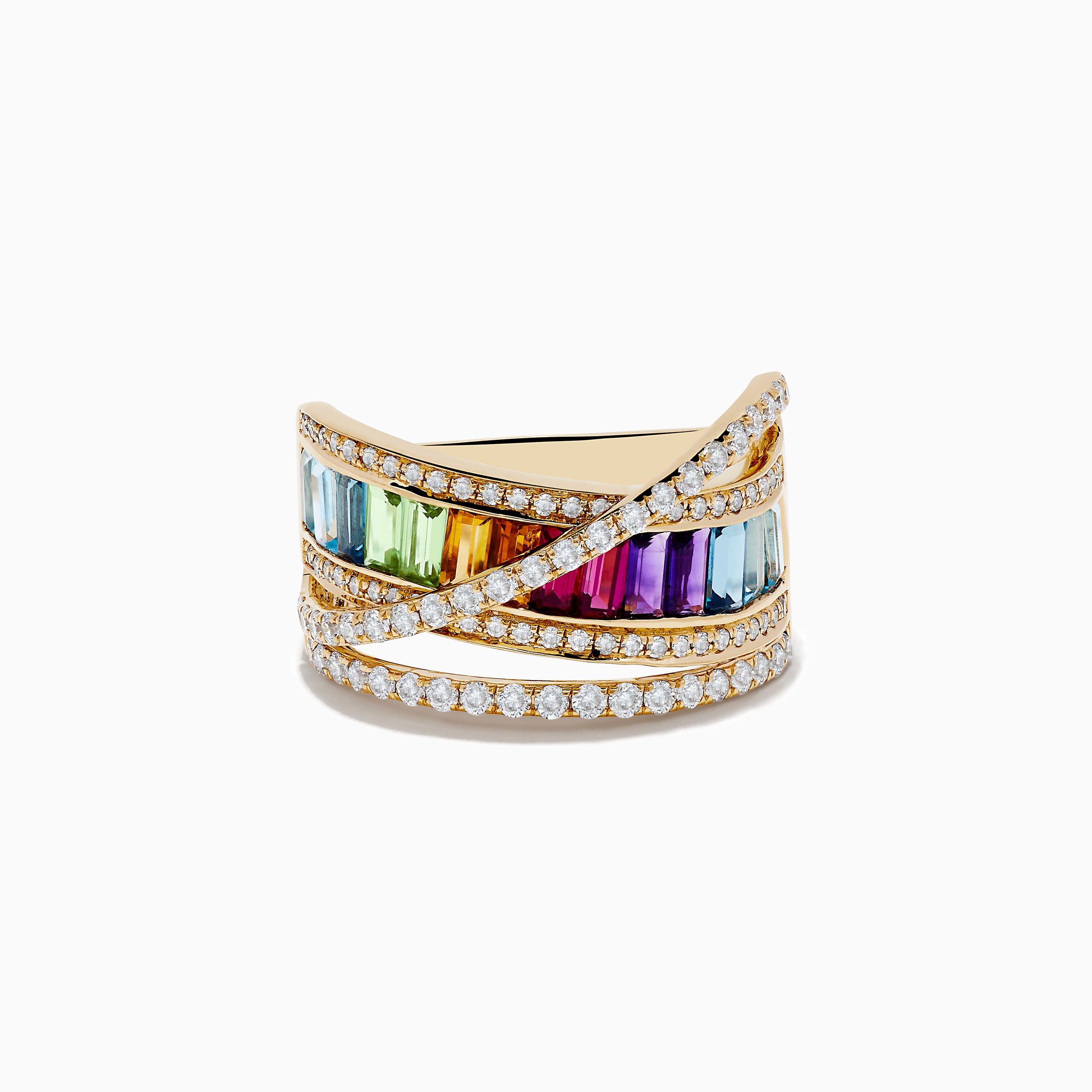 Mosaic 14K Yellow Gold Semi Precious and Diamond Crossover Ring ...