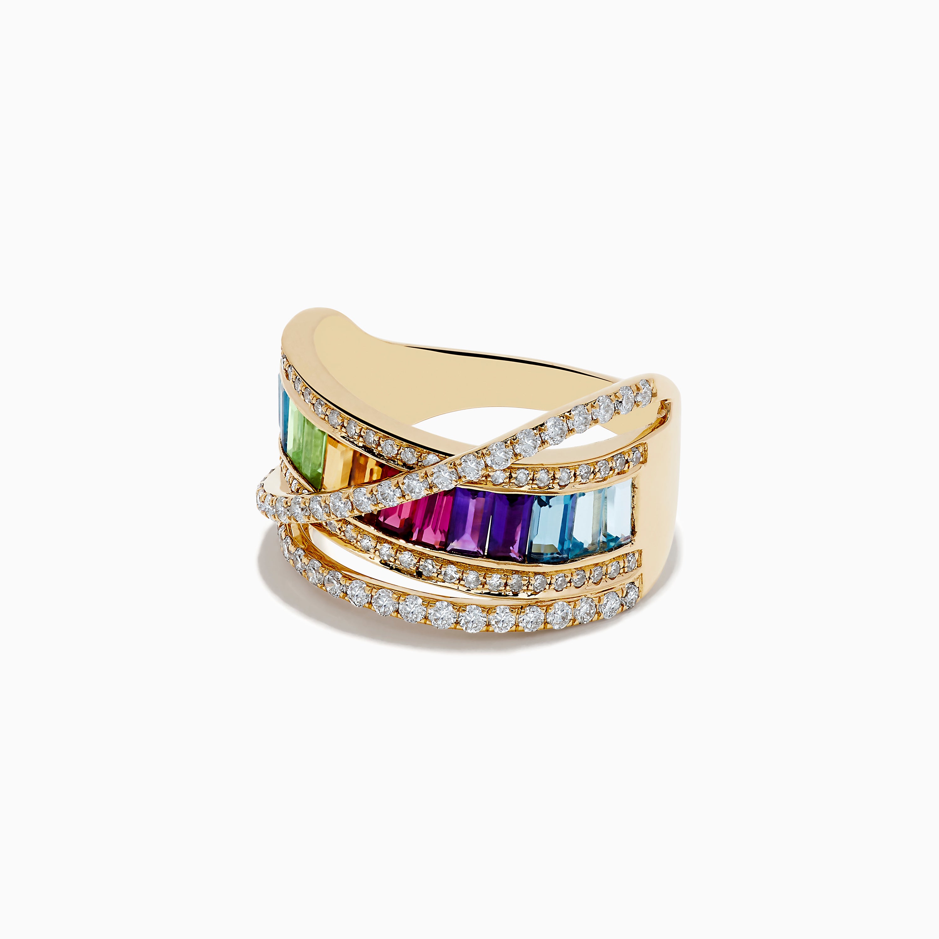 Mosaic 14K Yellow Gold Semi Precious and Diamond Crossover Ring ...