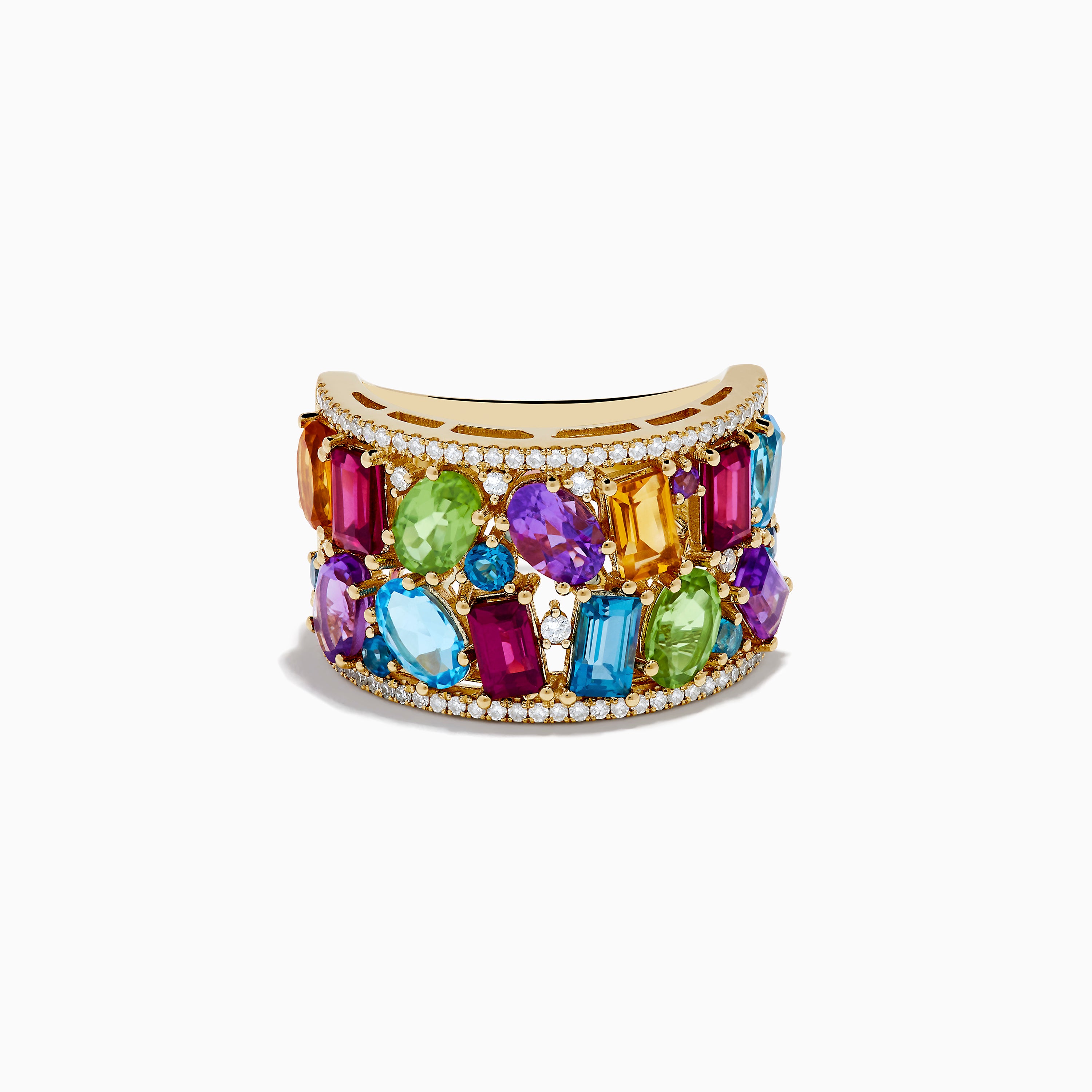 Mosaic 14K Yellow Gold Multi Gemstone and Diamond Ring – effyjewelry.com