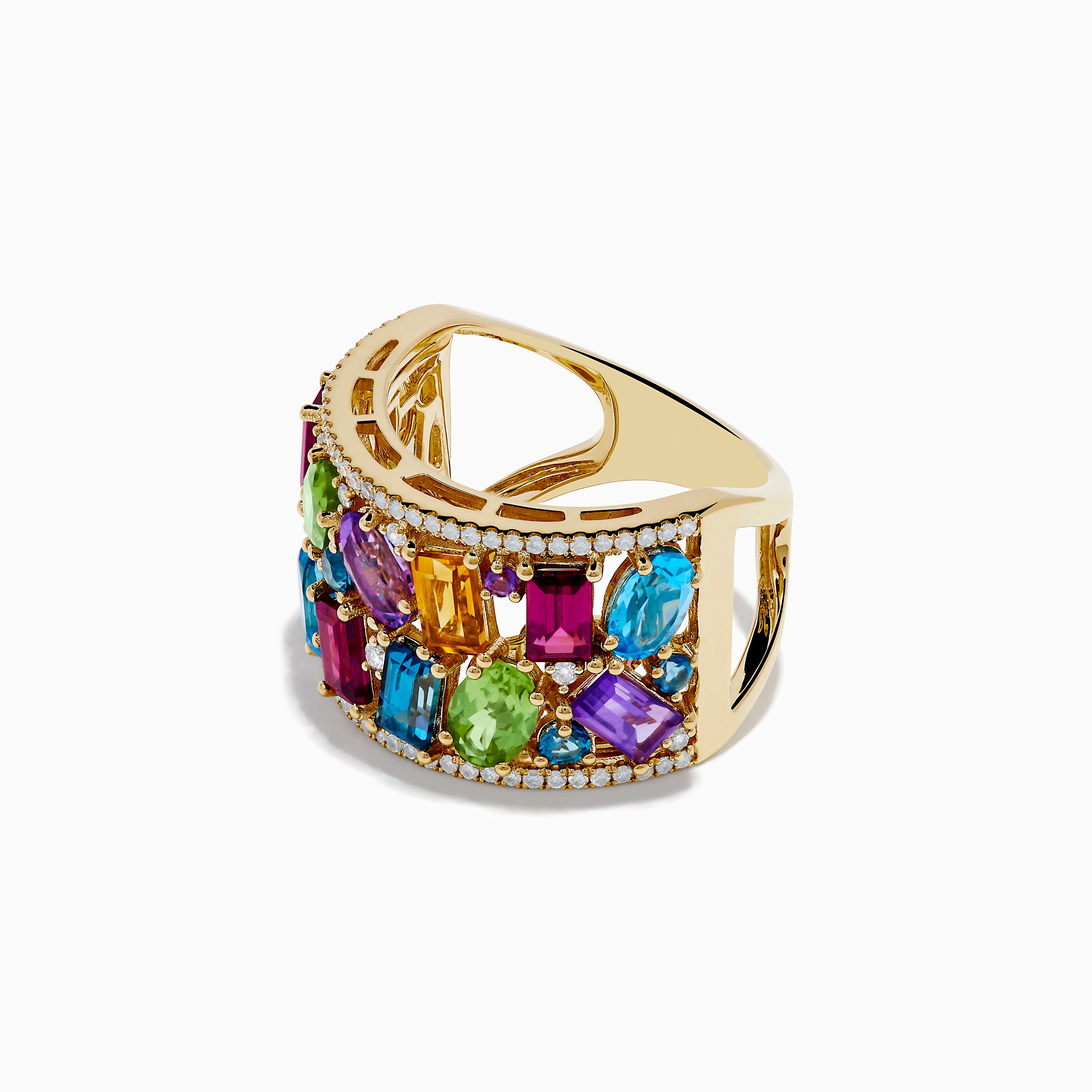Mosaic 14K Yellow Gold Multi Gemstone and Diamond Ring – effyjewelry.com