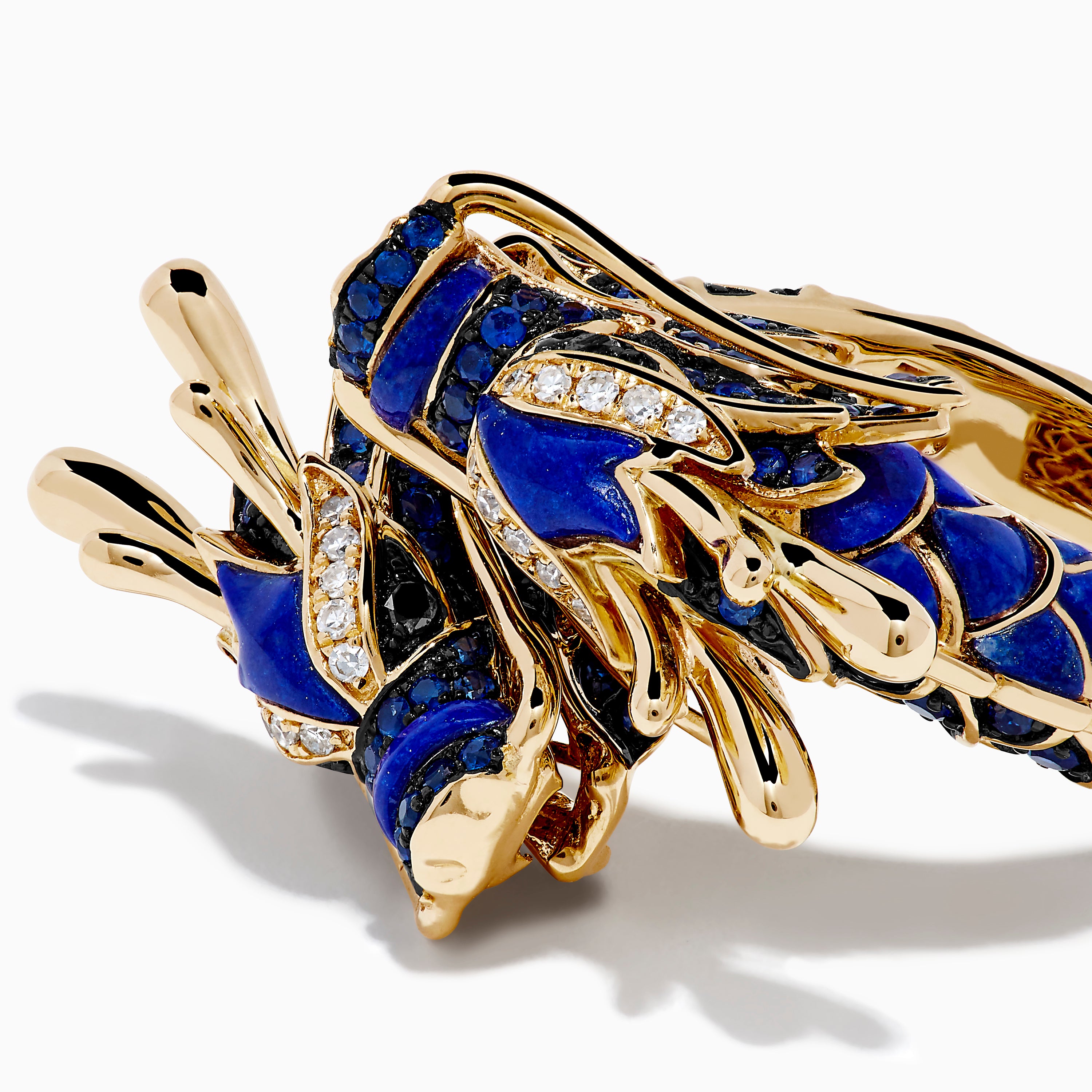 Safari 14K Yellow Gold Diamond, Lapis and Sapphire Dragon Ring ...