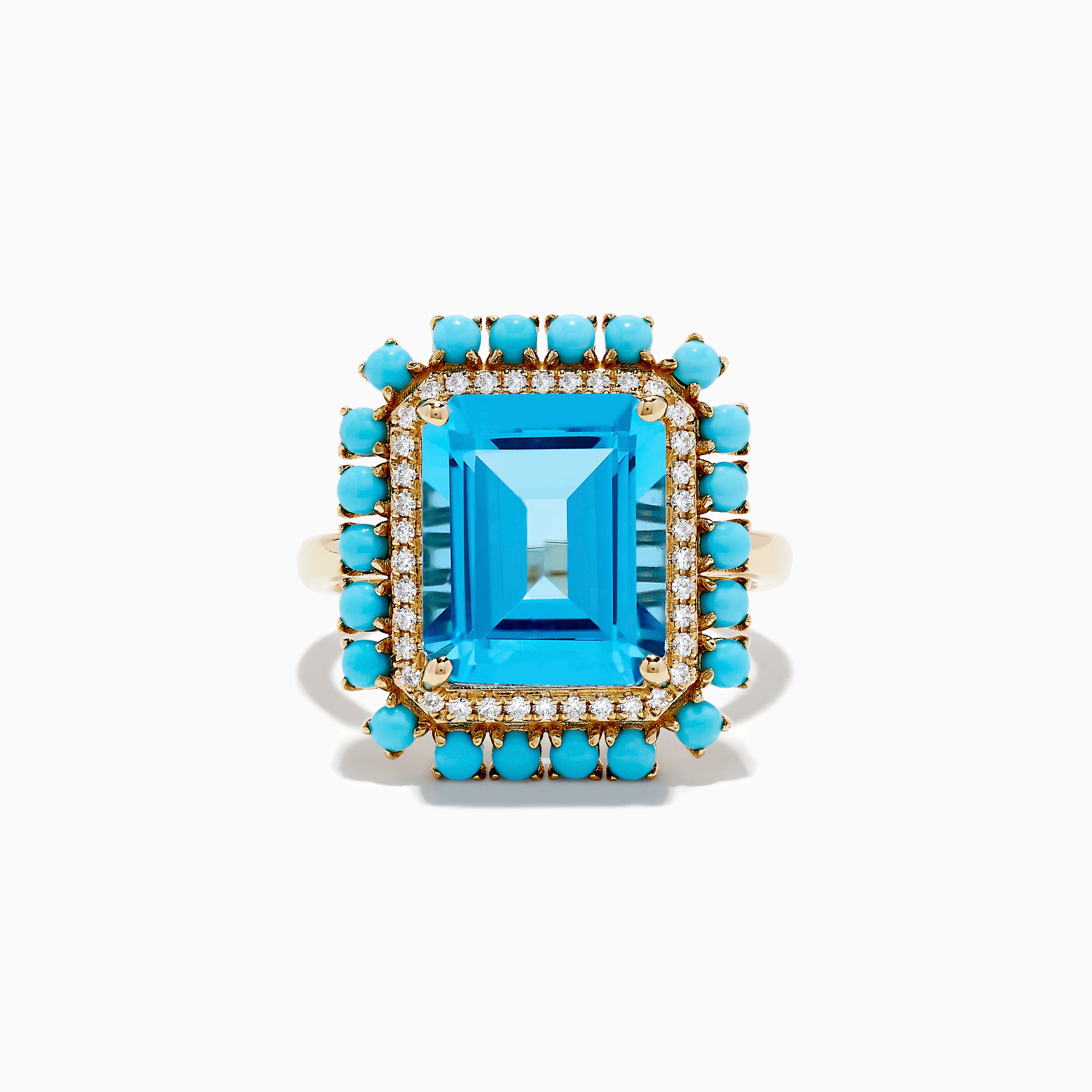 14K Yellow Gold Blue Topaz, Turquoise and Diamond Ring – effyjewelry.com