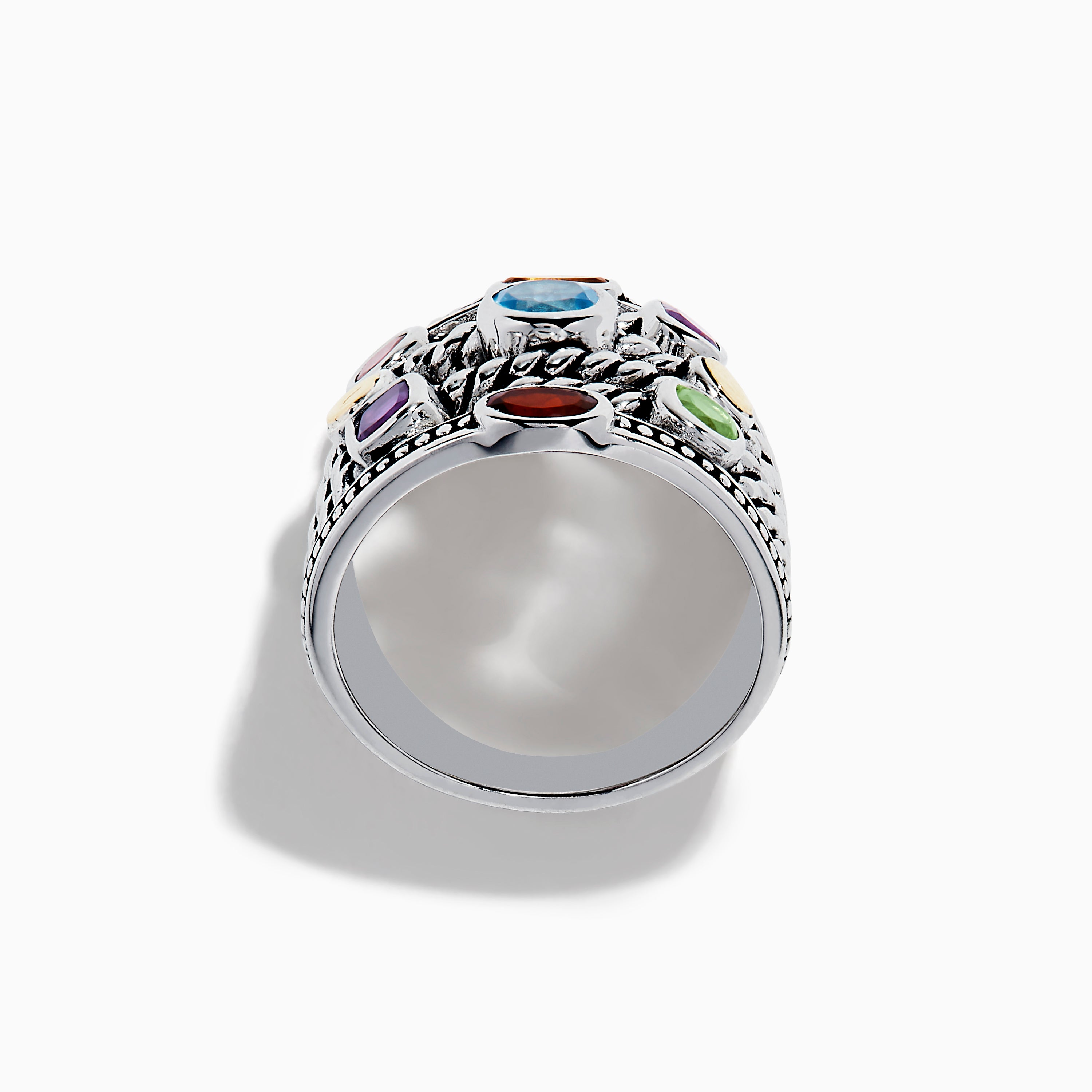 Mosaic 925 Sterling Silver & 18K Yellow Gold Multi Color Gemstone Ring ...