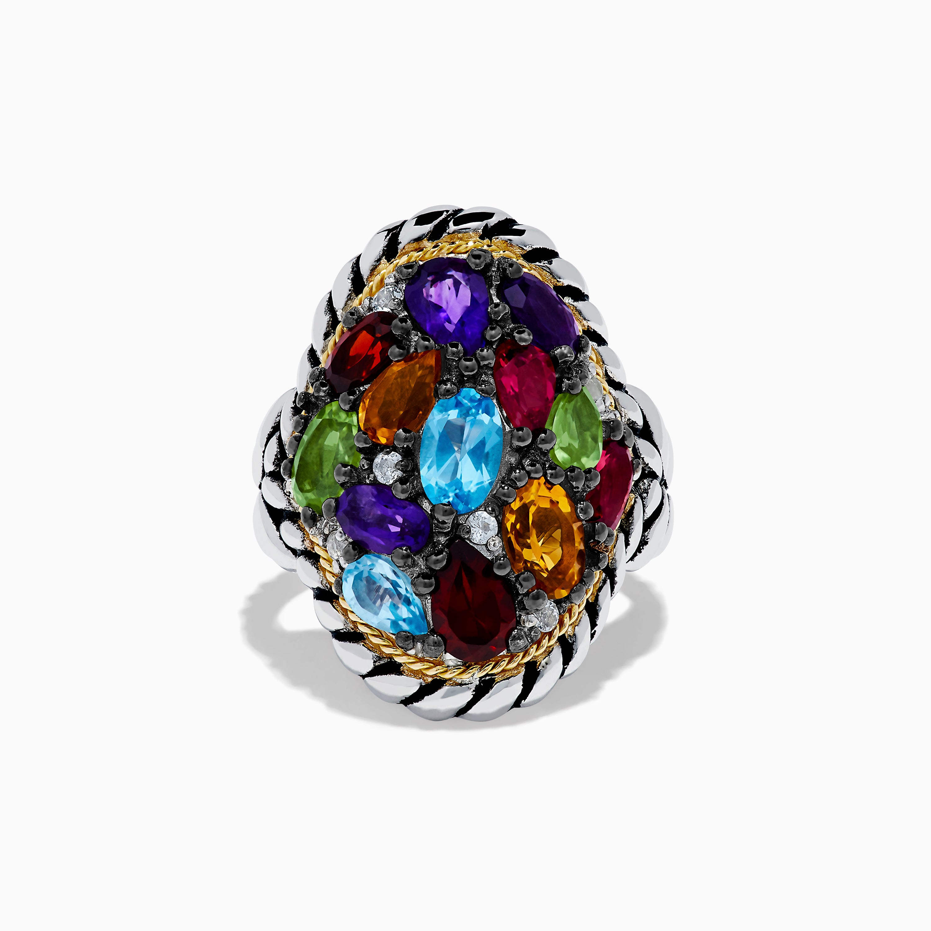 Mosaic 925 Sterling Silver & 18K Yellow Gold Multi Color Gemstone Ring ...