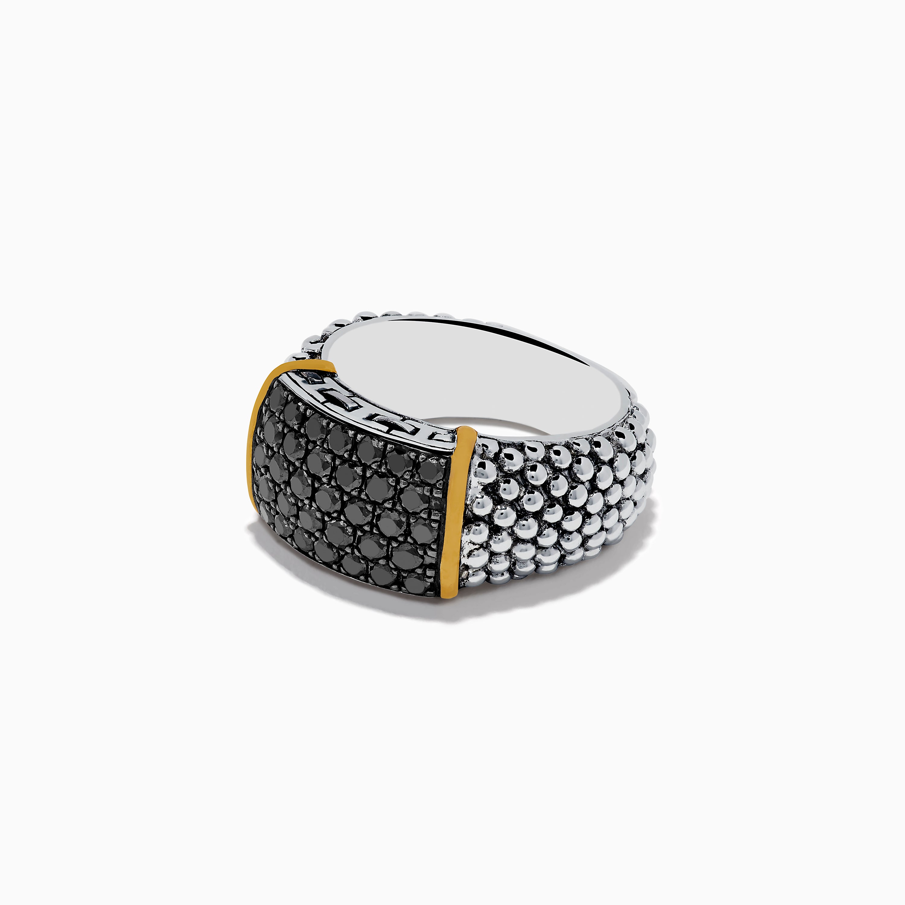925 Sterling Silver and 18K Yellow Gold Black Diamond Ring ...