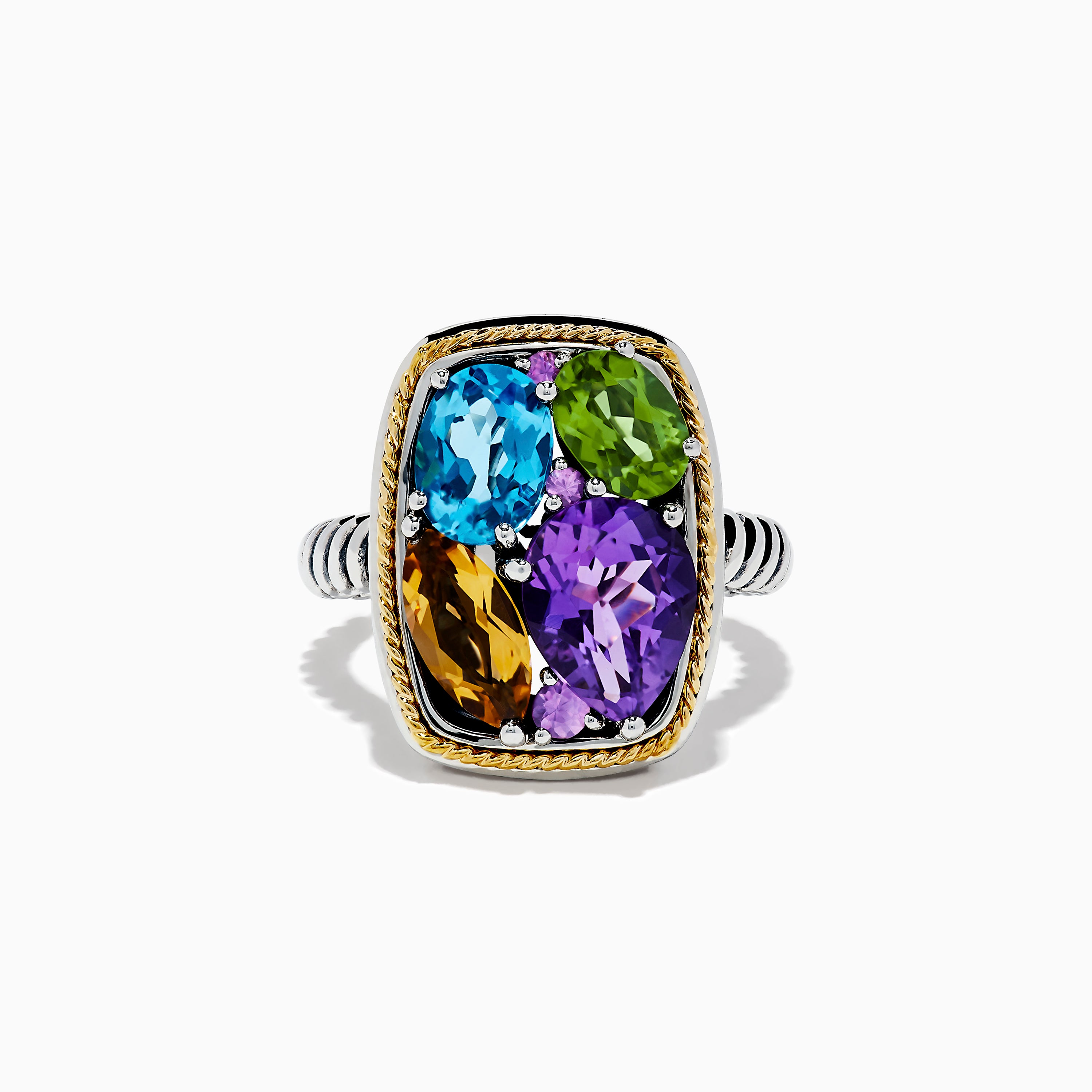 Mosaic 925 Sterling Silver & 18K Gold Multi Color Ring – effyjewelry.com