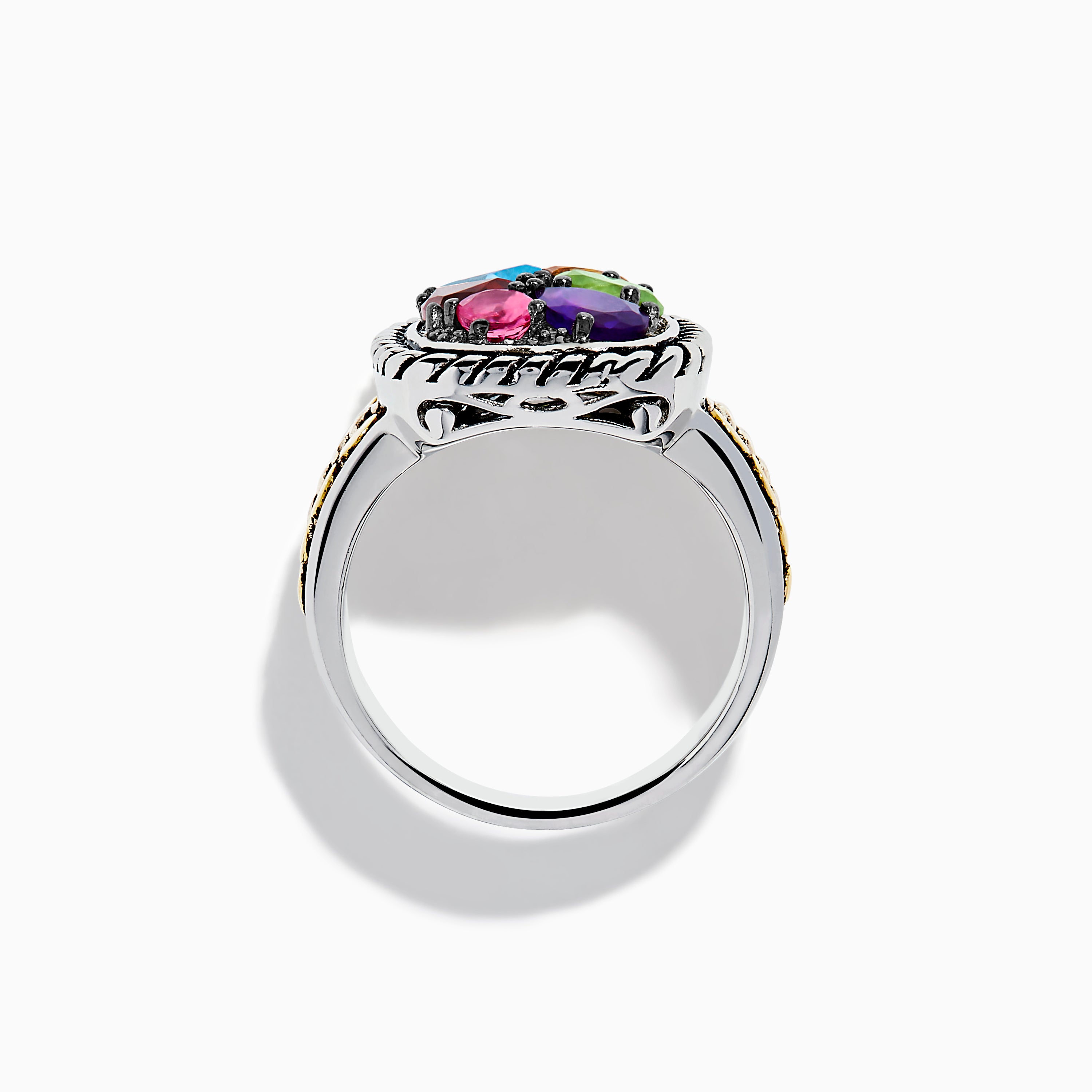 Mosaic 925 Sterling Silver and 18K Yellow Gold Multi Color Ring ...