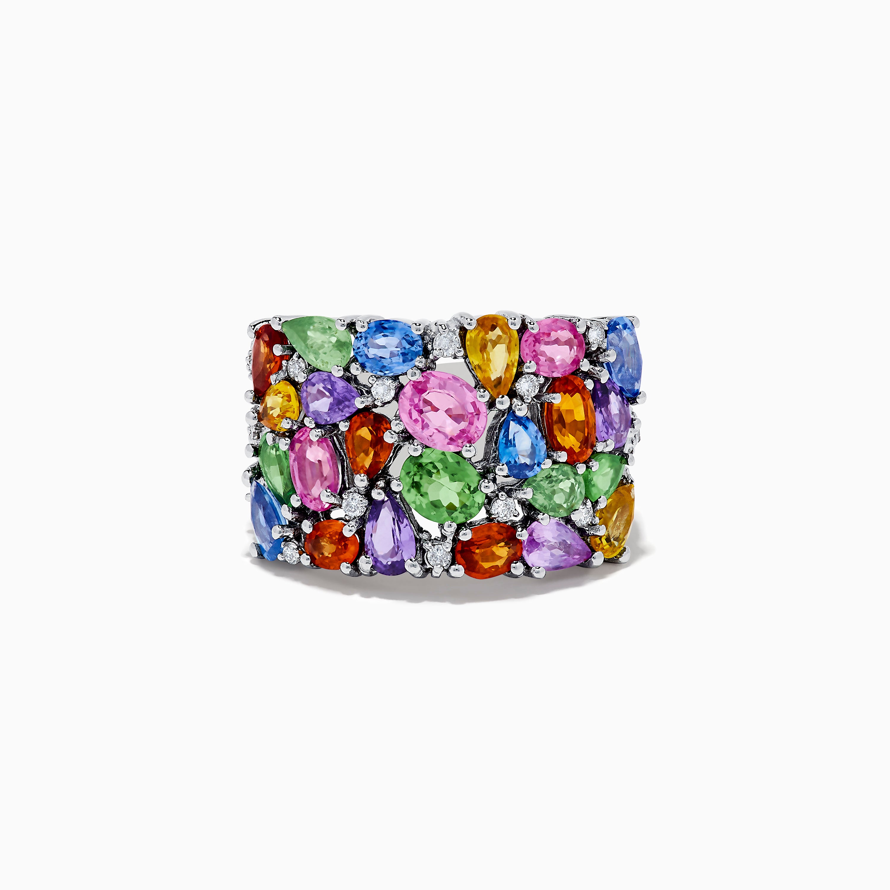 Watercolors 14K White Gold Multi Sapphire and Diamond Ring ...
