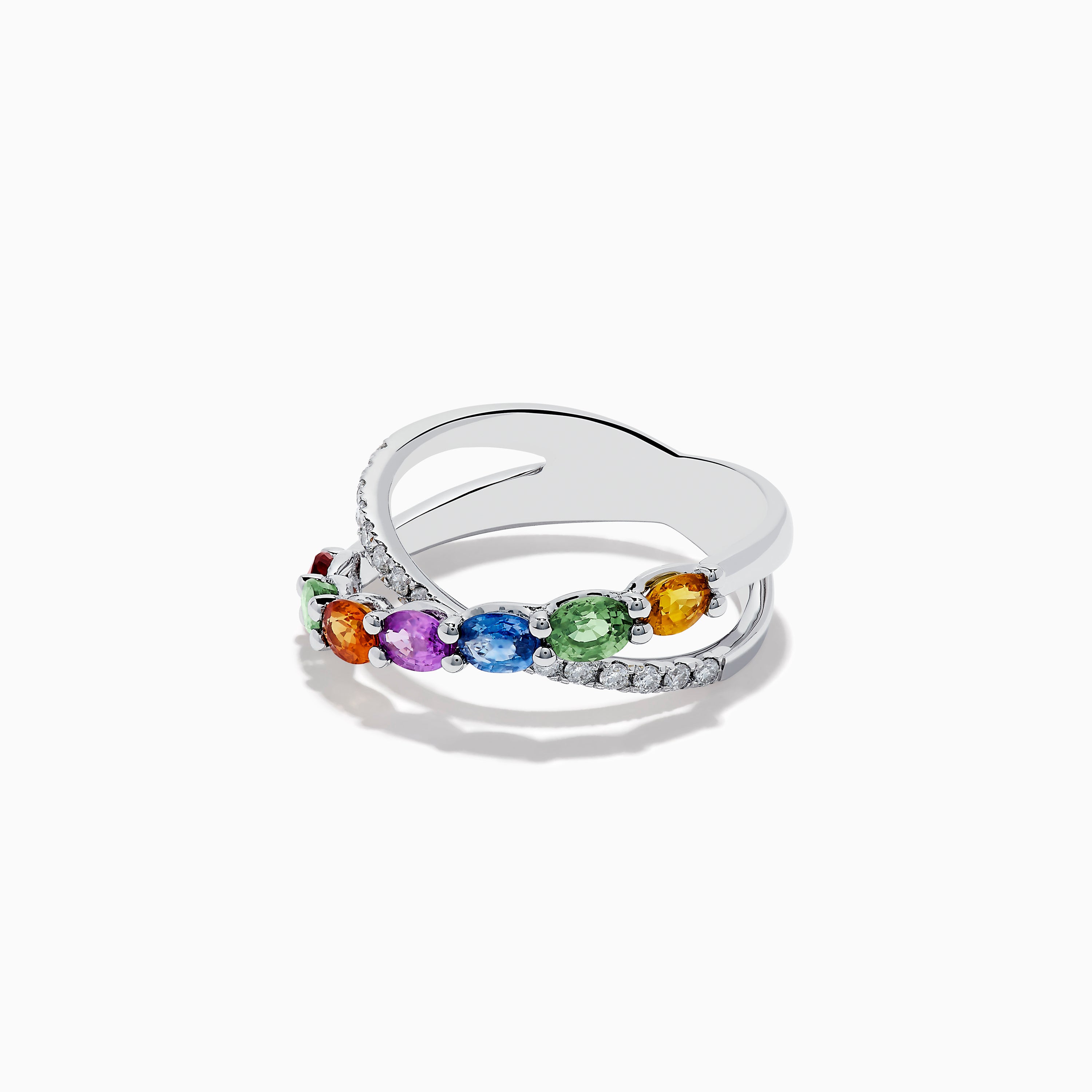 Watercolors 14K White Gold Multi Sapphire and Diamond Crossover Ring ...