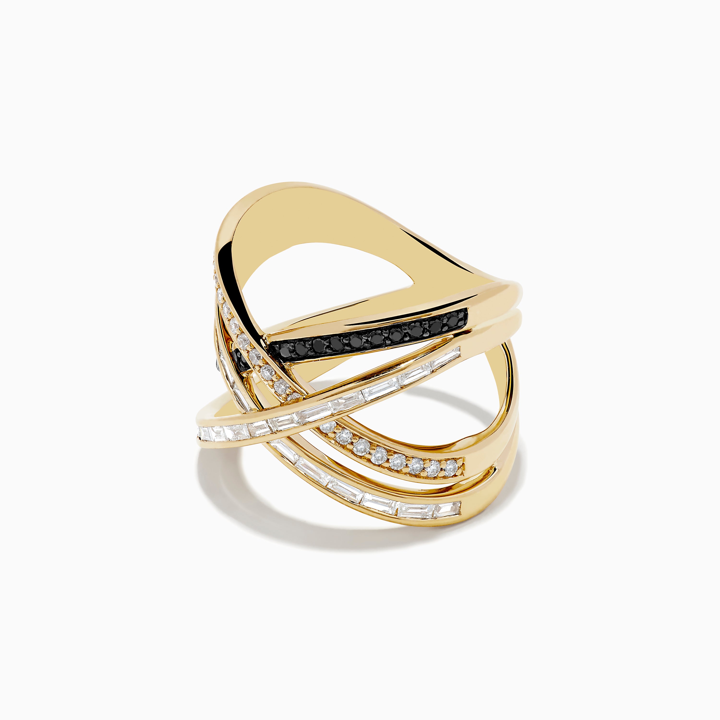 14K Yellow Gold Black and White Diamond Crossover Ring – effyjewelry.com