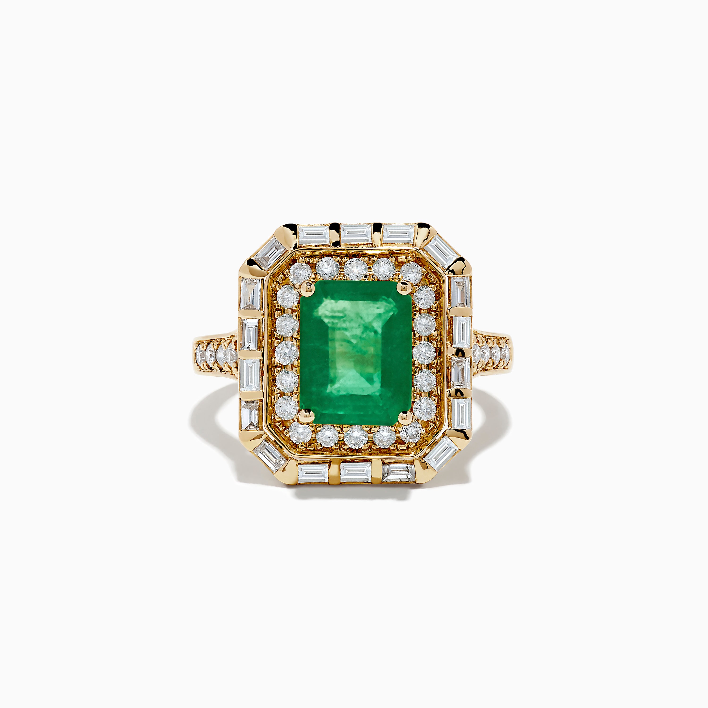 14K Yellow Gold Double Halo Emerald Cocktail Ring - Great Gifts Club