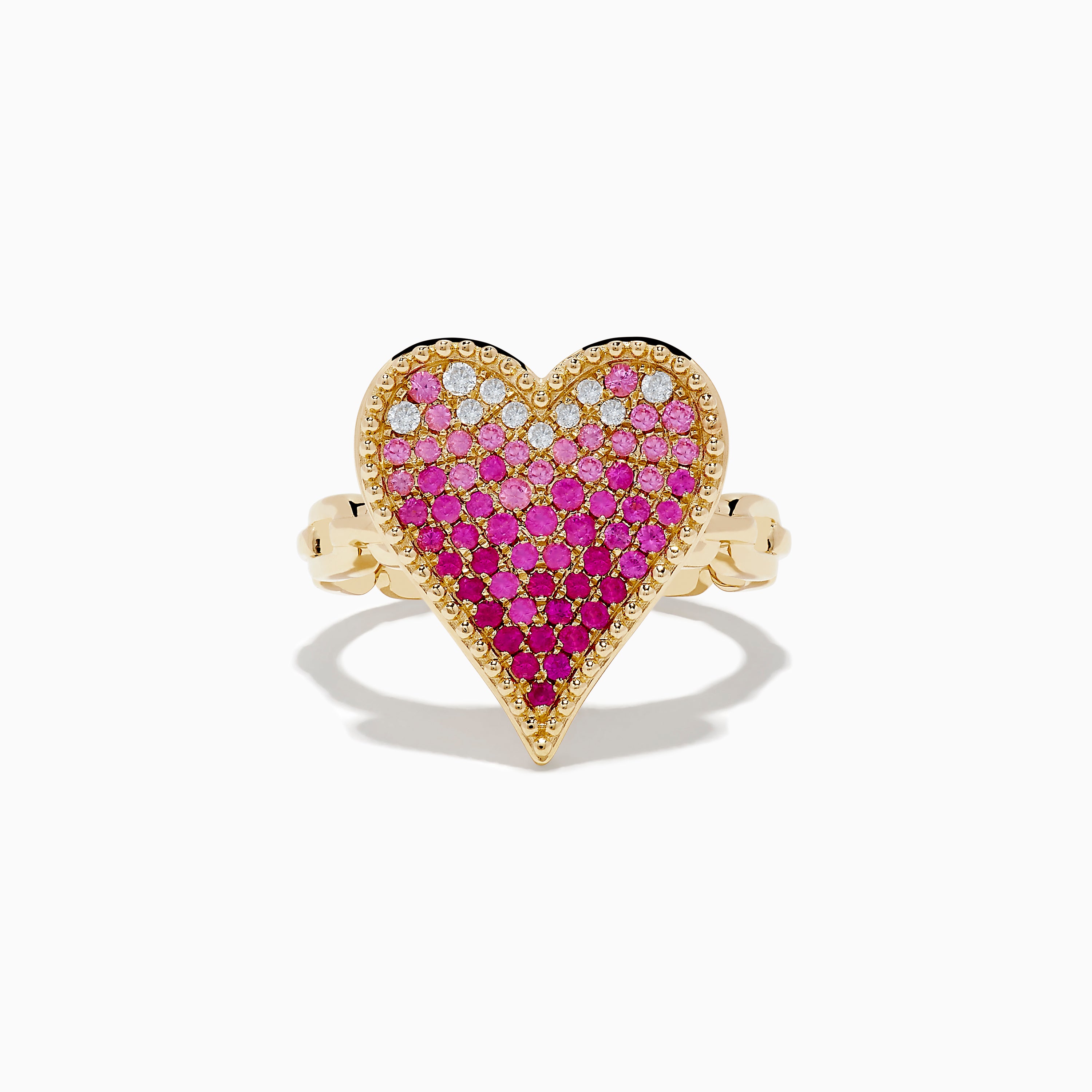 Novelty 14K Yellow Gold Pink Sapphire and Diamond Heart Ring ...