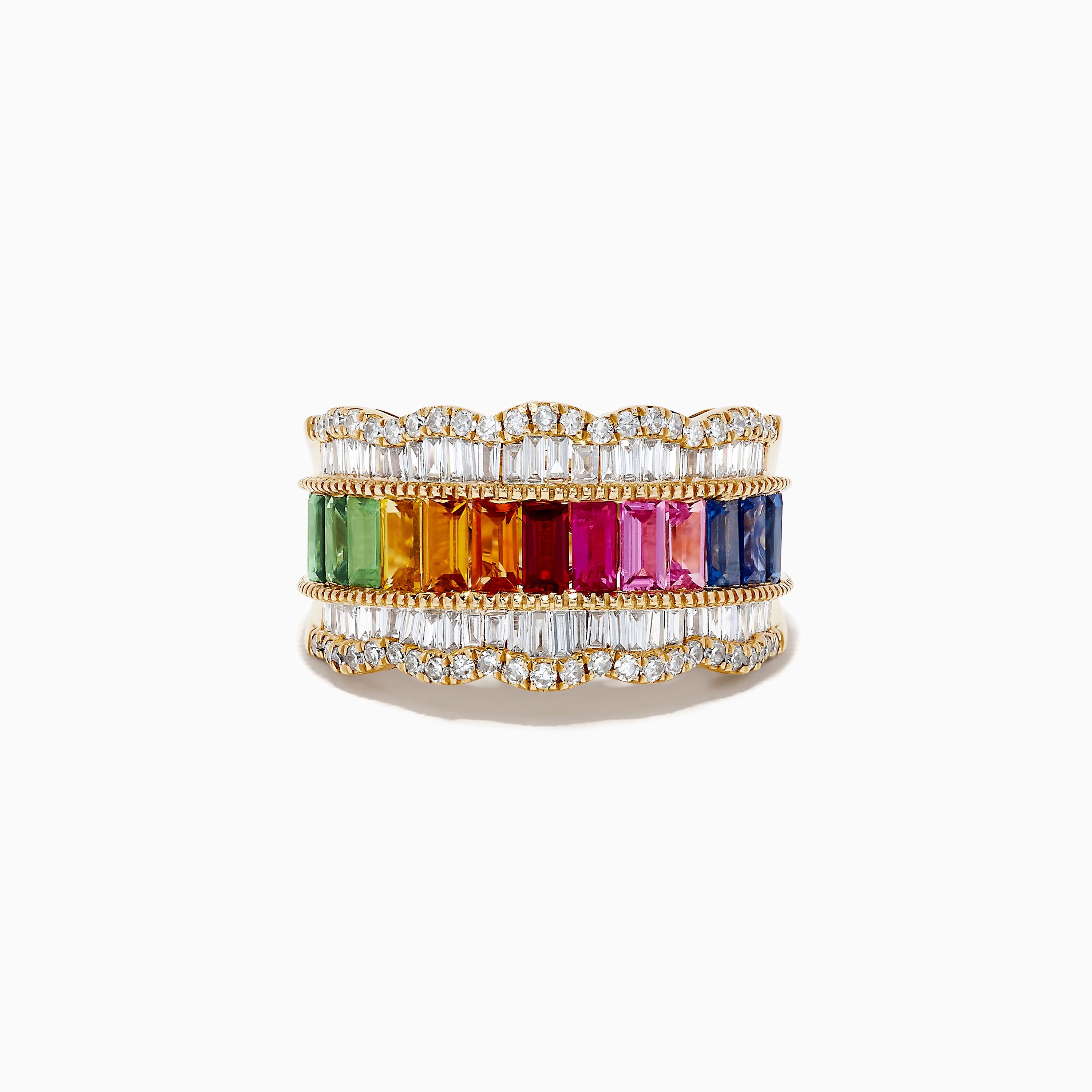 Watercolor 14k Yellow Gold Multi Sapphire and Diamond Ring ...