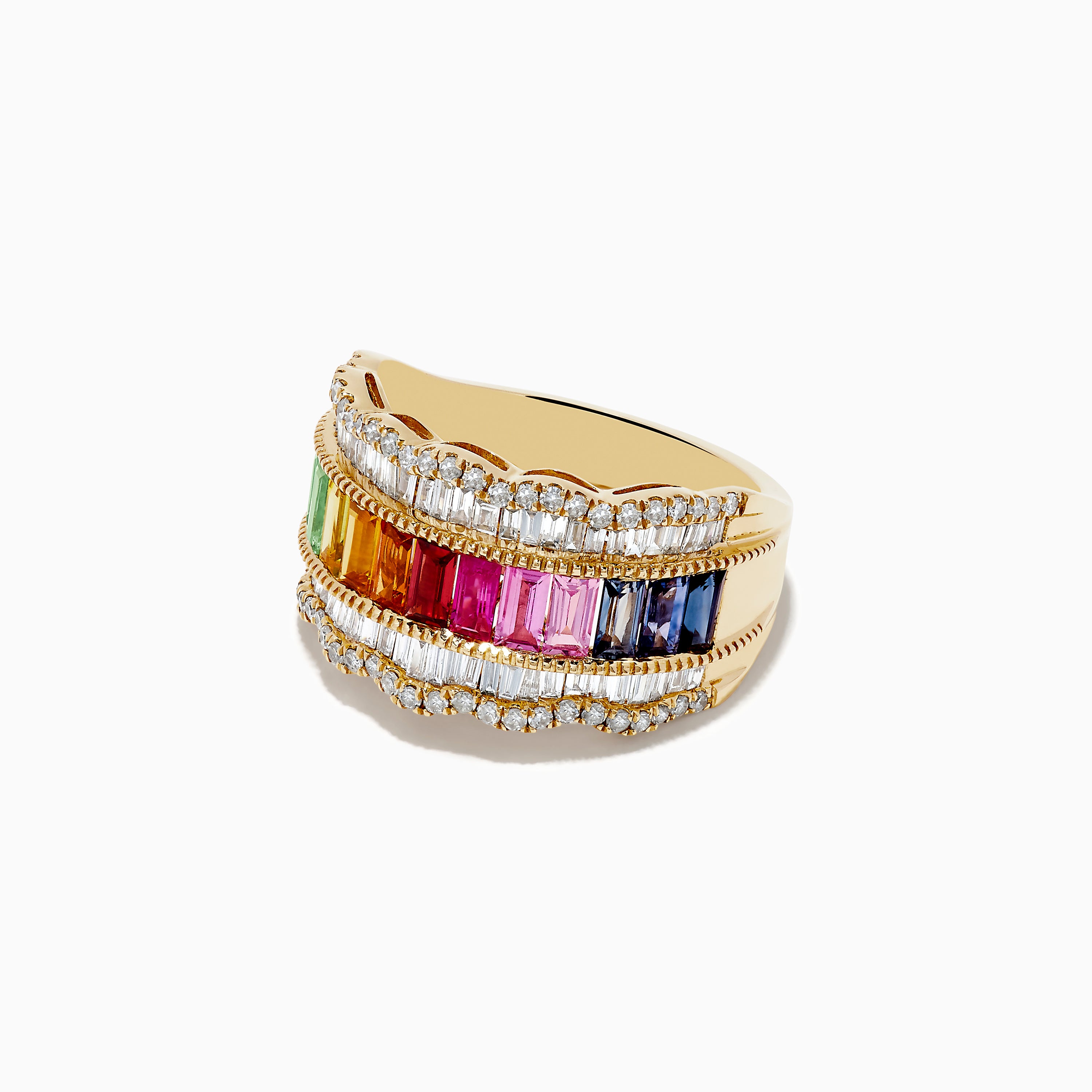 Watercolor 14k Yellow Gold Multi Sapphire and Diamond Ring ...