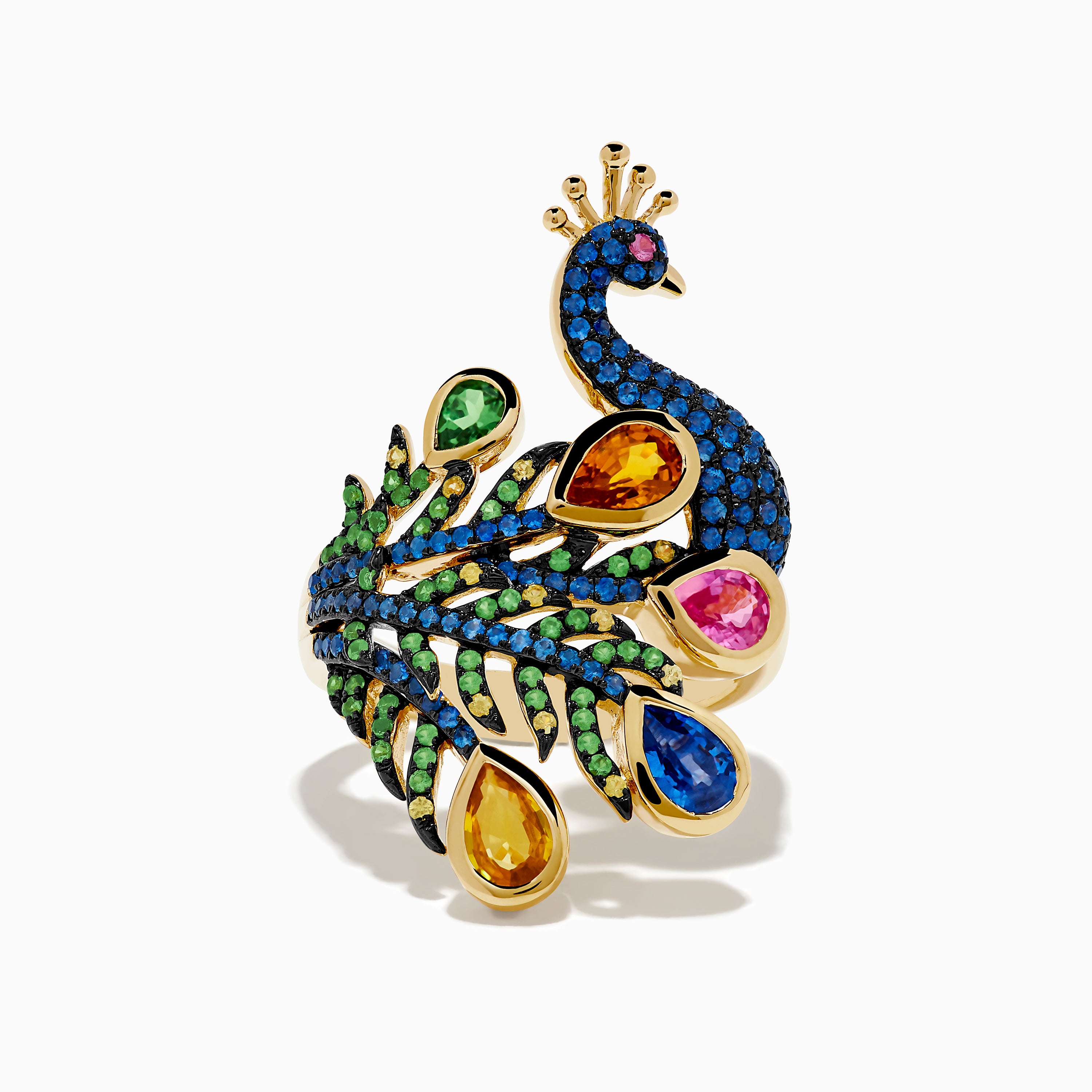 Safari 14K Yellow Gold Multi Sapphire Peacock Ring – effyjewelry.com