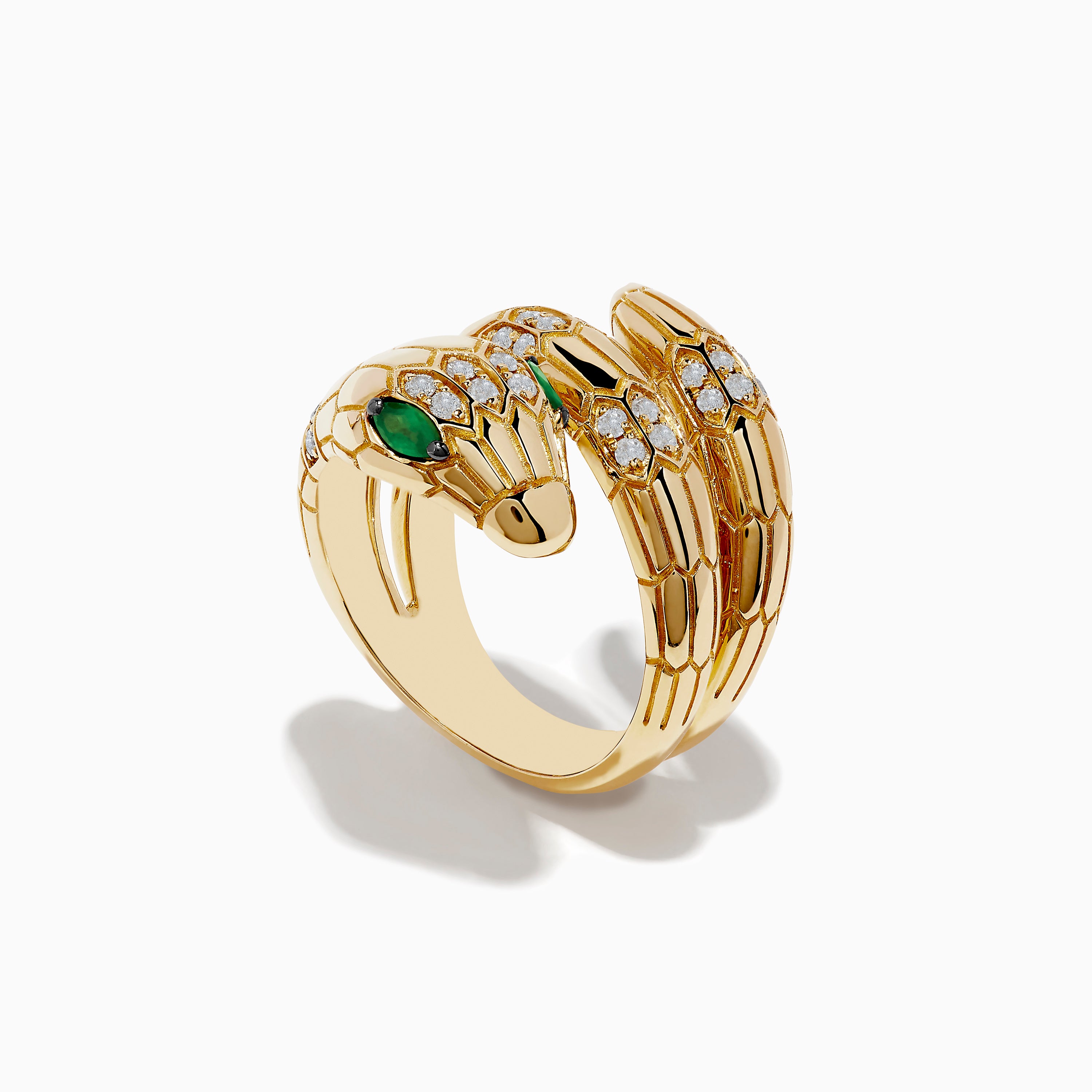 Safari 14K Yellow Gold Diamond and Emerald Snake Ring – effyjewelry.com