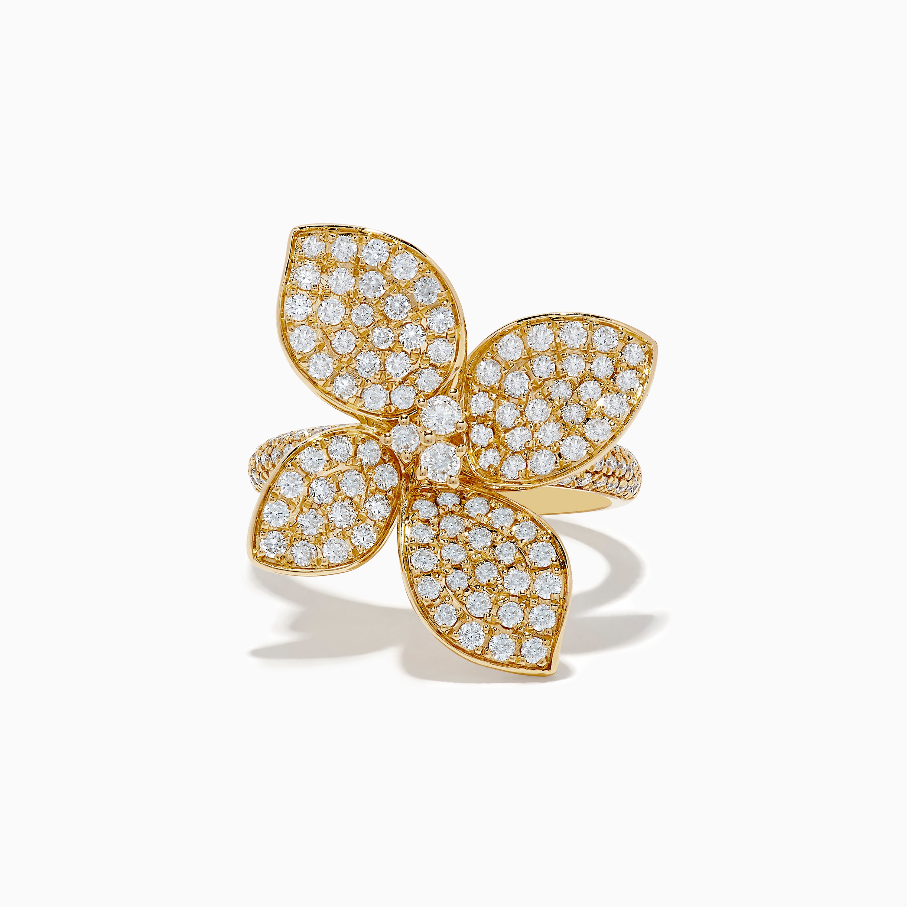Nature 14k Yellow Gold Diamond Flower Ring 1.77 TCW – effyjewelry.com