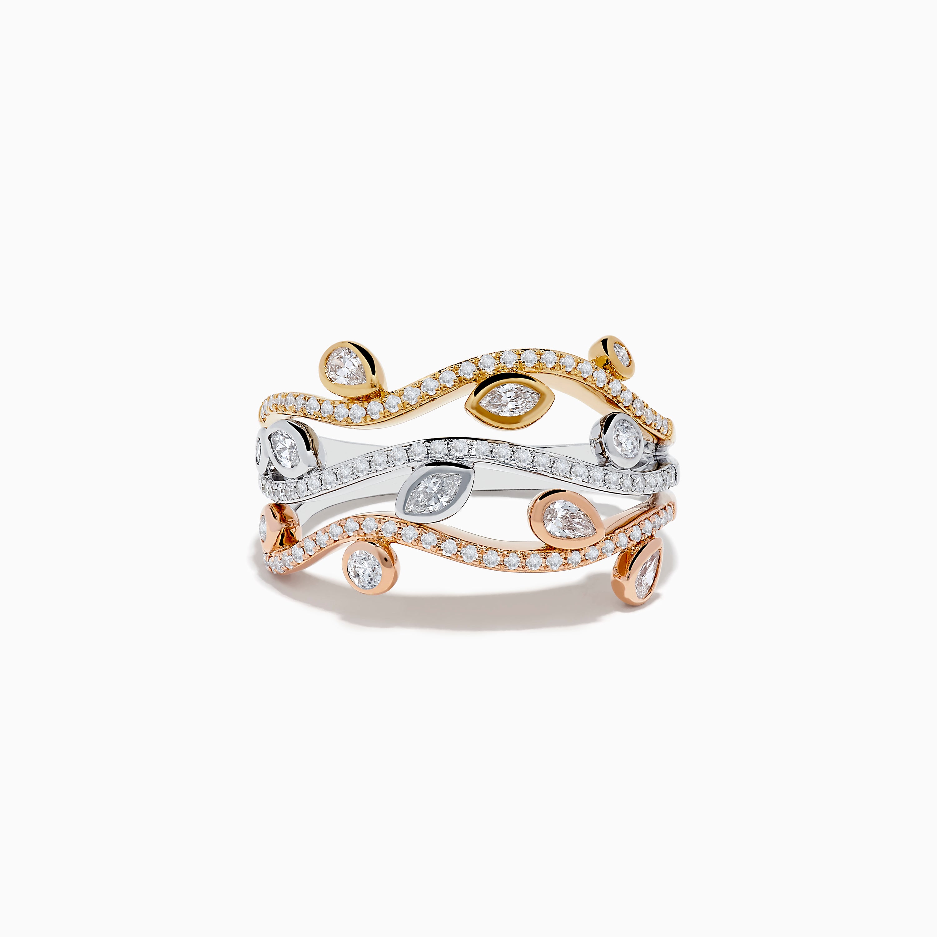 Trio 14K Tri Color Gold Diamond Ring – effyjewelry.com