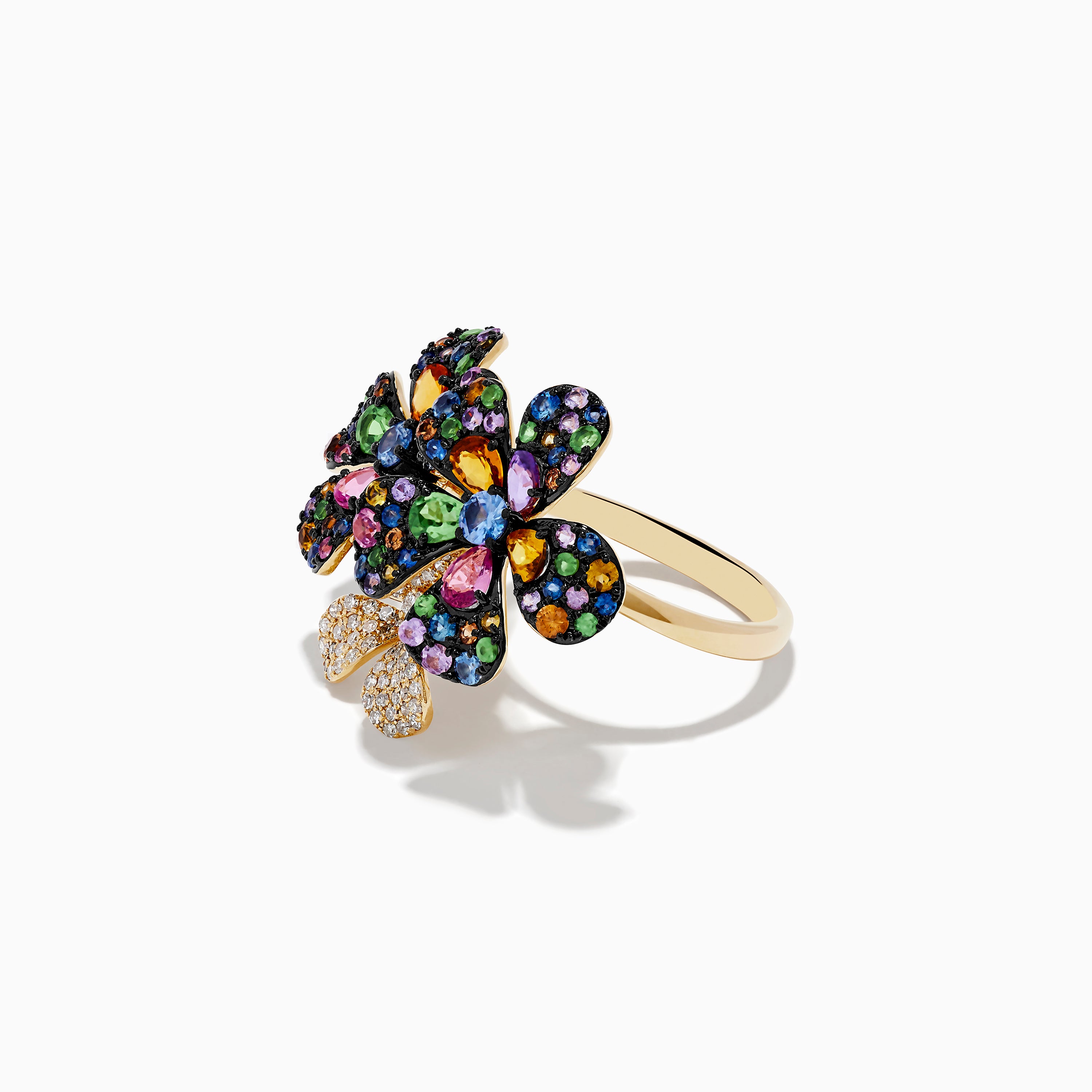 Watercolors 14K Yellow Gold Multi Sapphire & Diamond Flower Ring ...