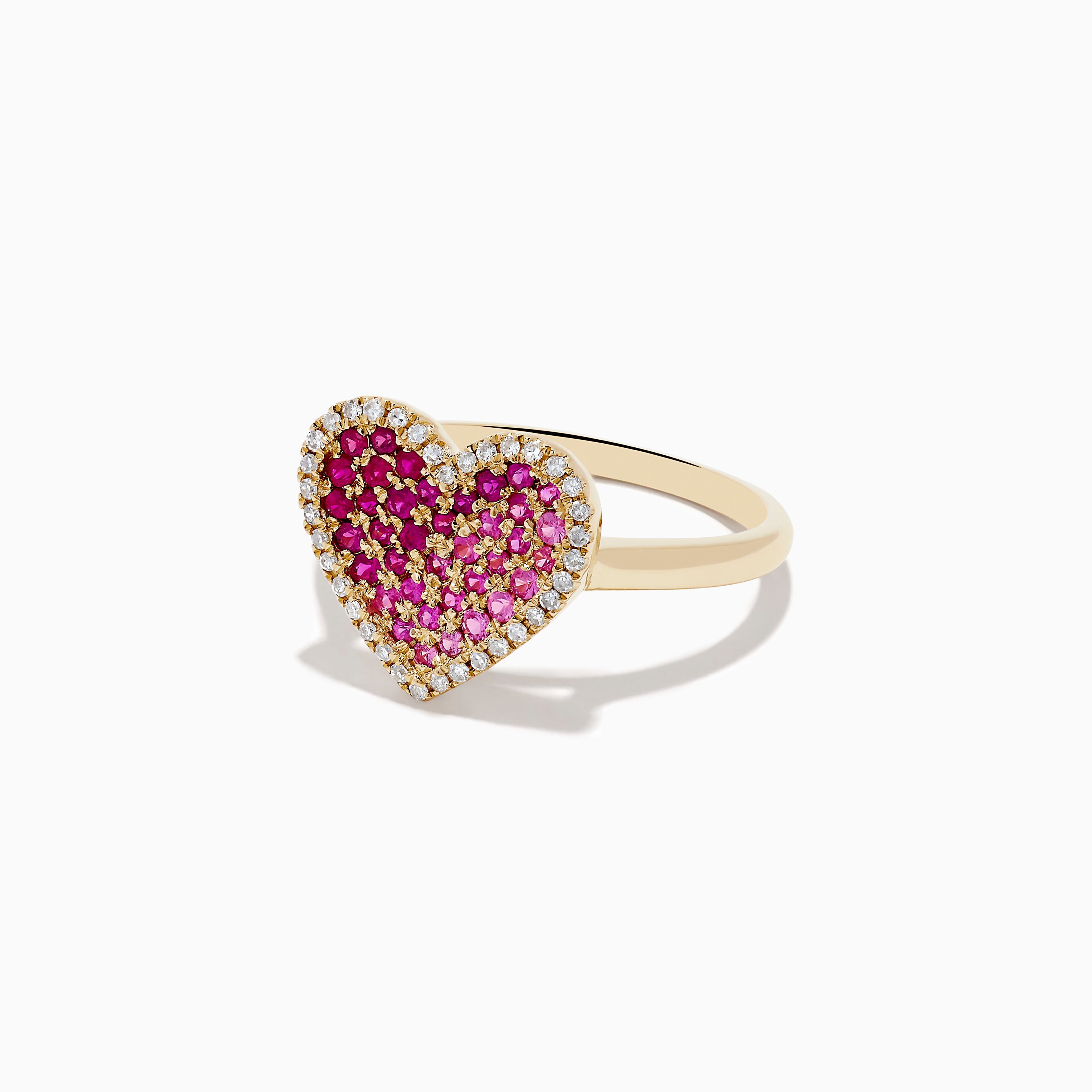 Novelty 14K Yellow Gold Pink Sapphire, Ruby and Diamond Heart Ring ...