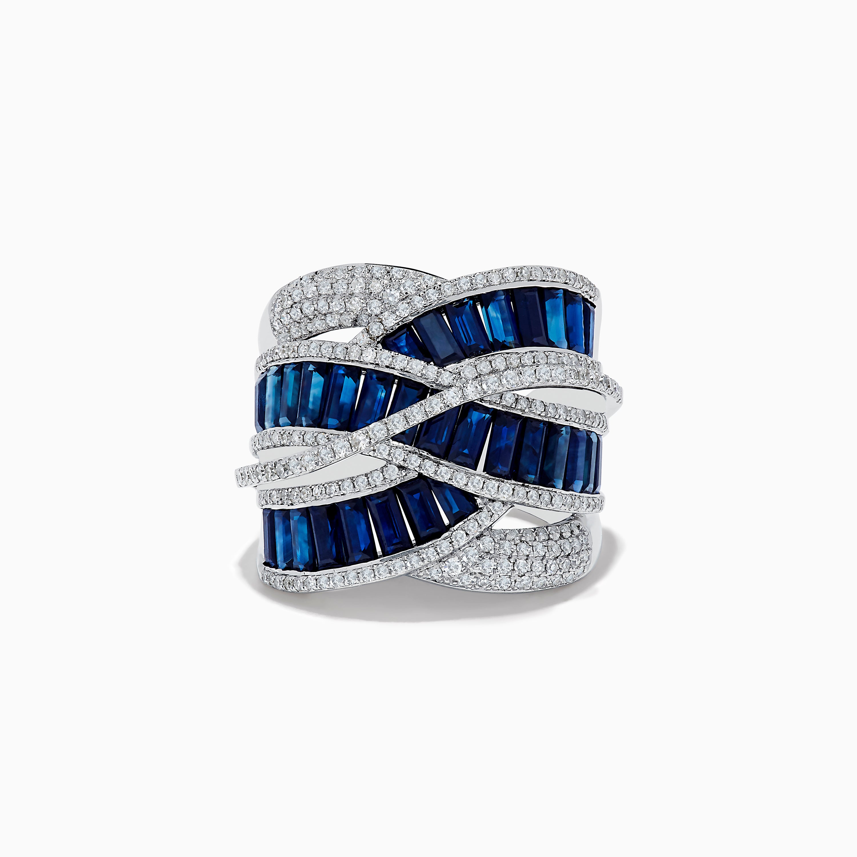 Royale Bleu 14K White Gold Blue Sapphire and Diamond Crossover Ring ...