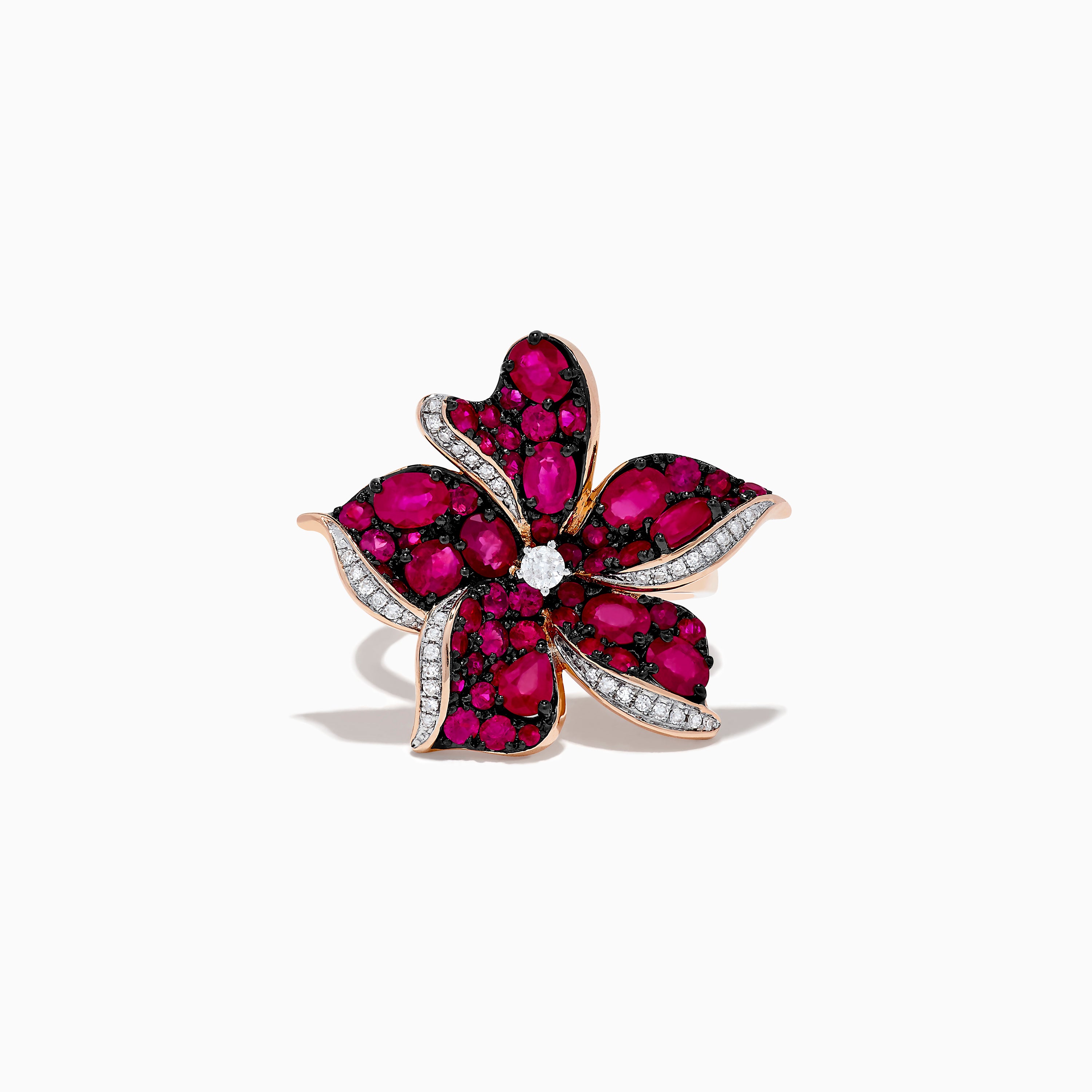 Ruby Royale 14K Rose Gold Ruby and Diamond Flower Ring – effyjewelry.com
