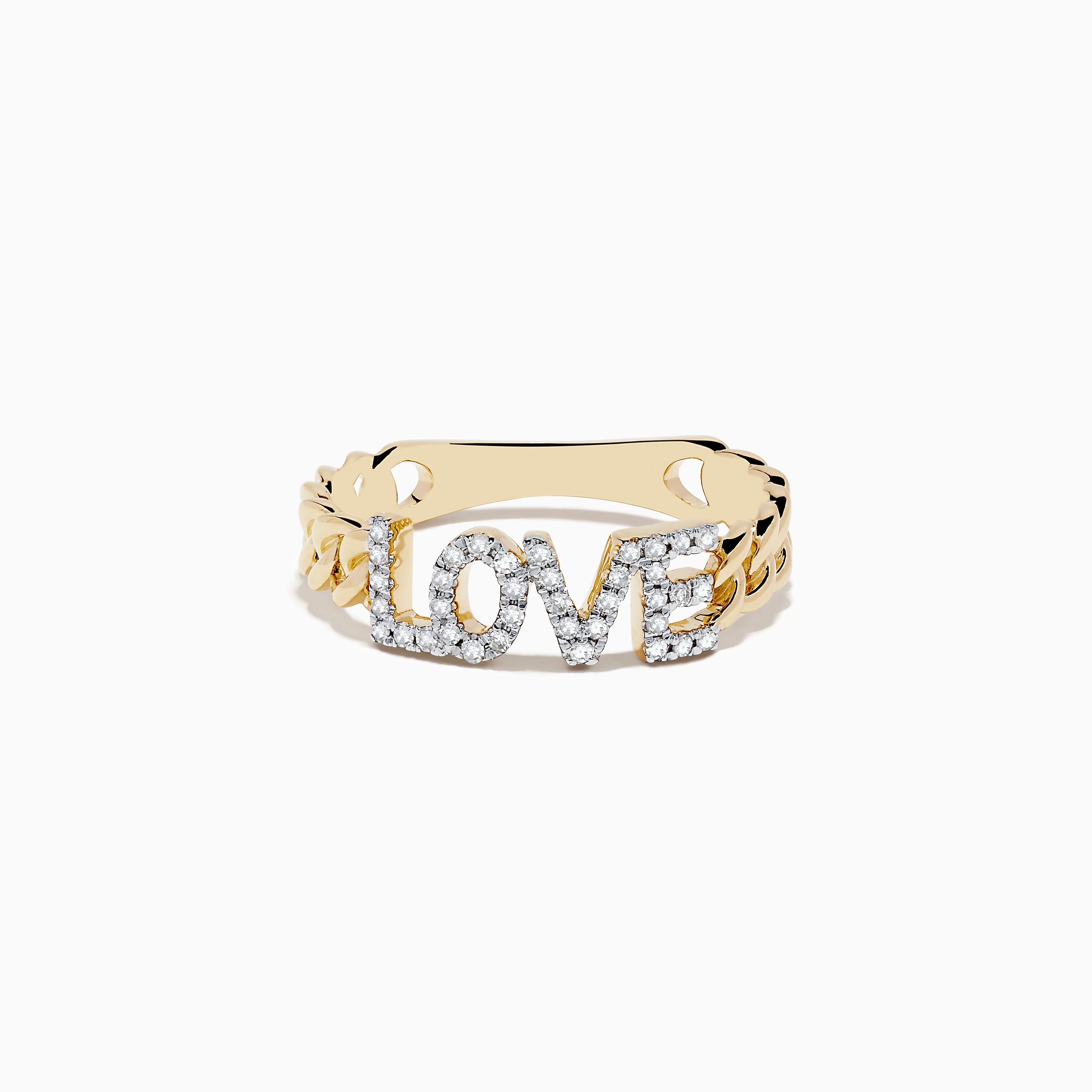 D'Oro 14K Yellow Gold Diamond "LOVE" Chain Link Ring – effyjewelry.com