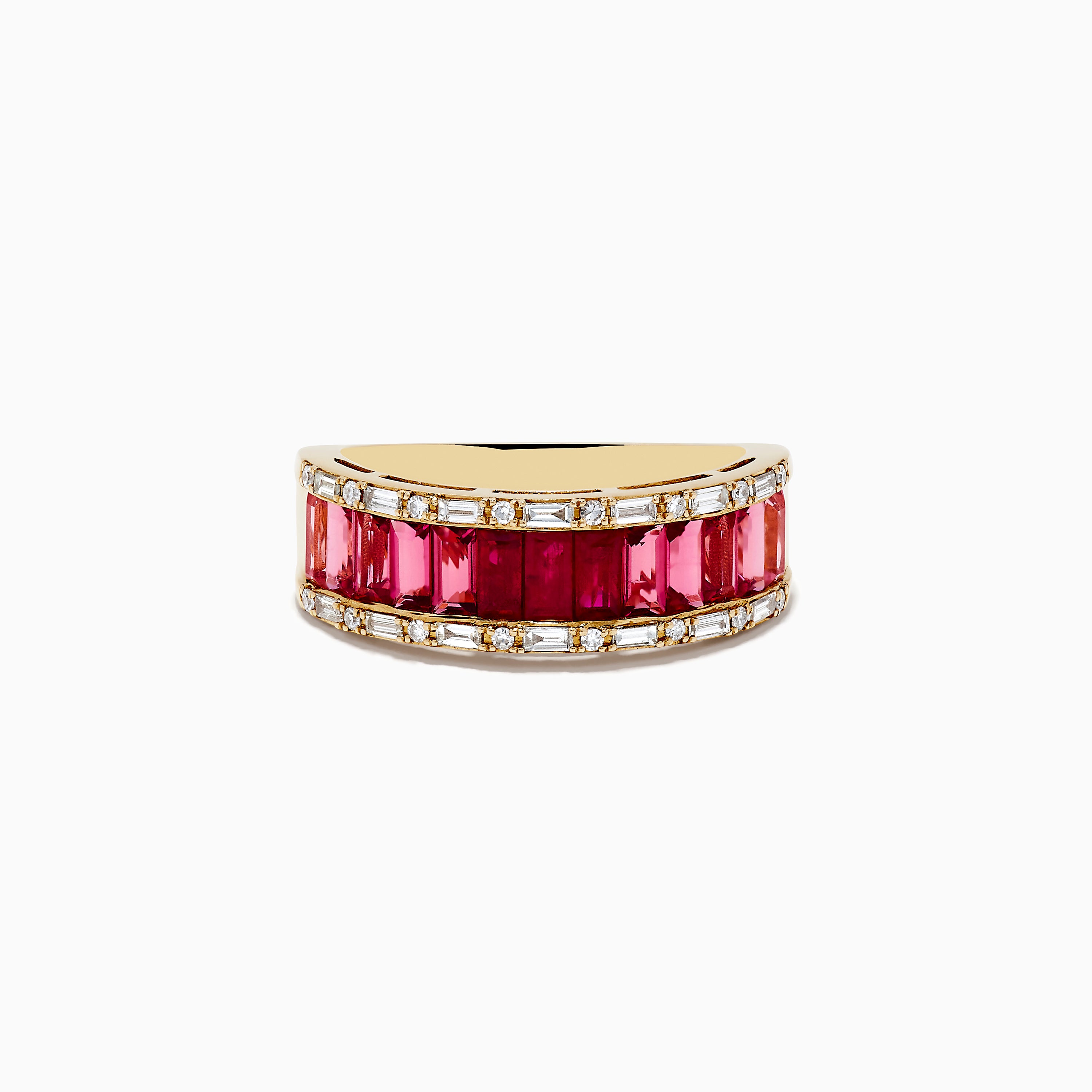 14k Yellow Gold Baguette Cut Ruby and Pink Tourmaline Band ...