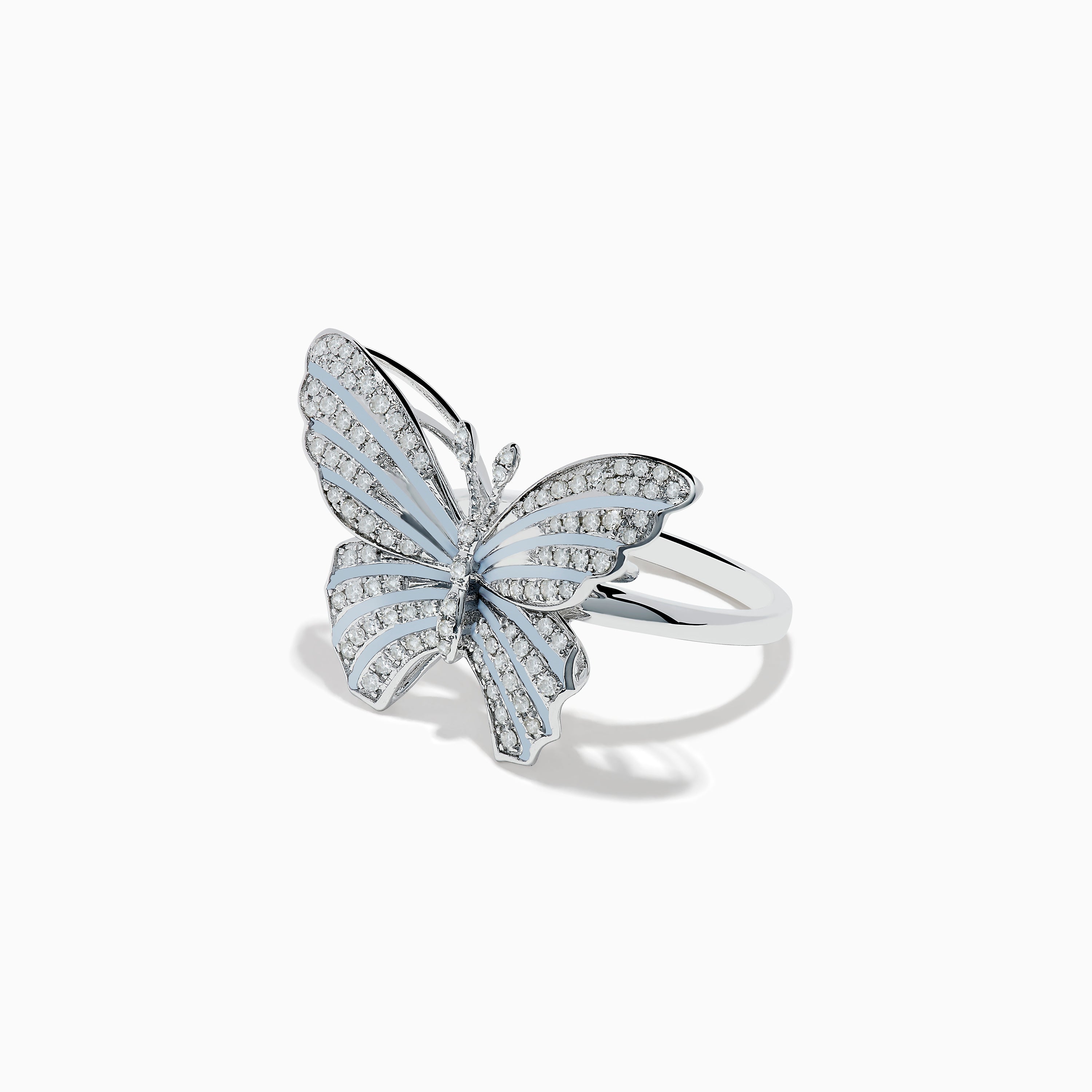 Nature 14K White Gold Diamond with White Enamel Butterfly Ring ...