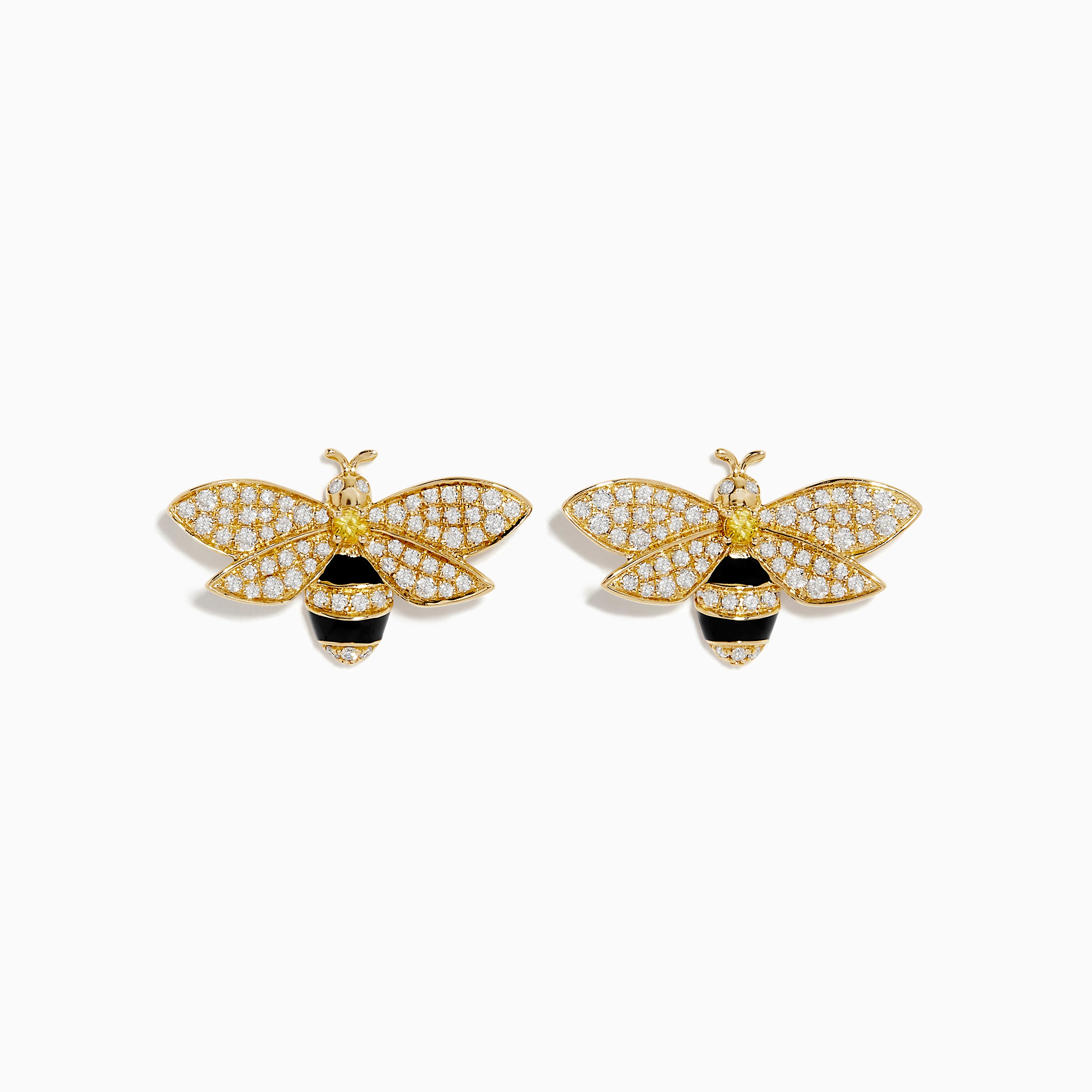 Nature 14K Yellow Gold Diamond and Yellow Sapphire Bee Earrings ...