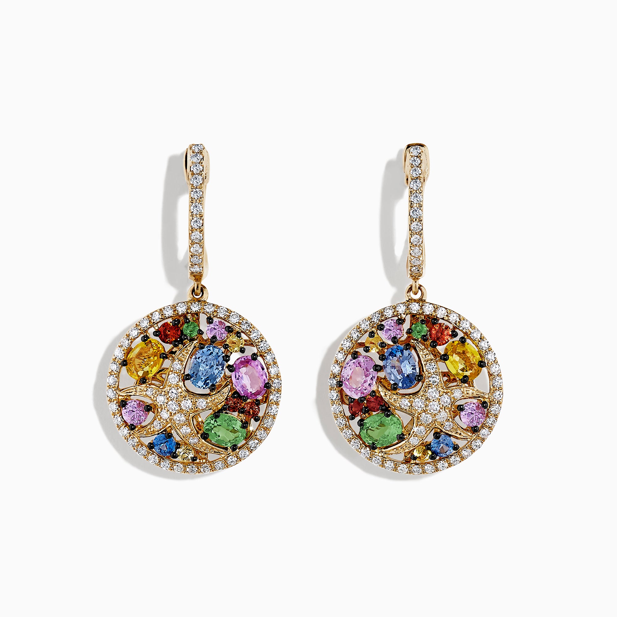 Watercolors 14K Gold Multi Sapphire & Diamond Starfish Earrings, 3.00 ...