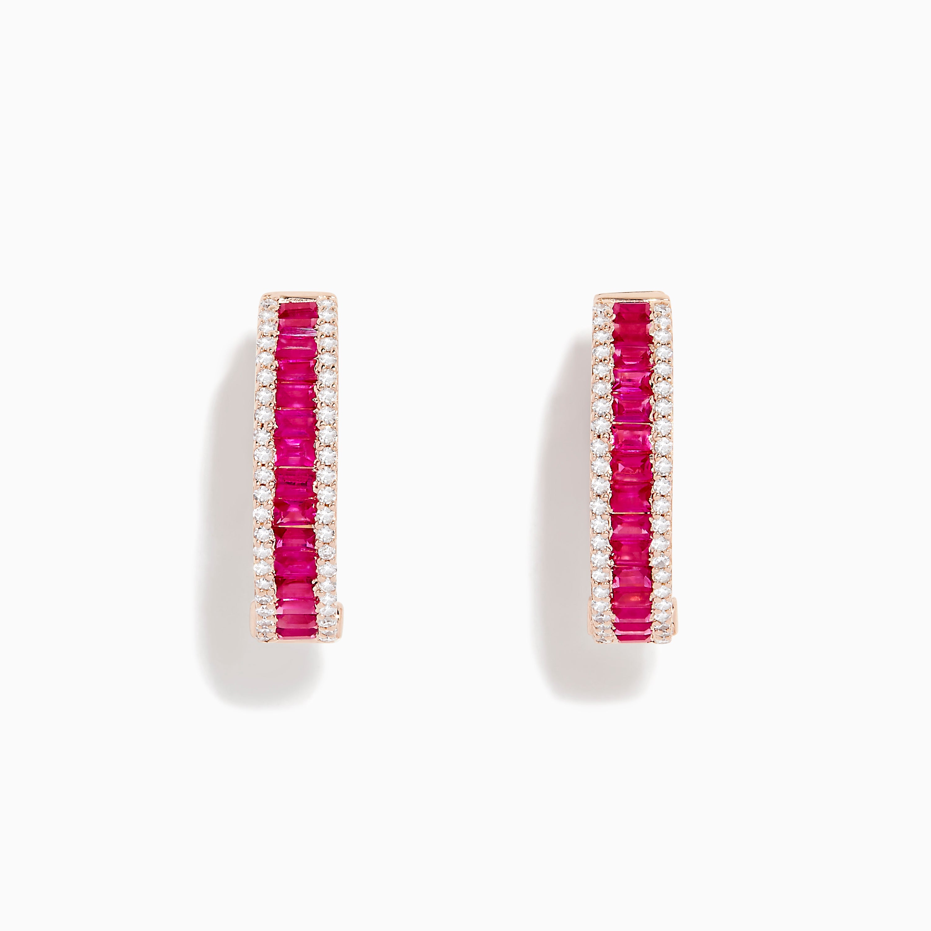 Ruby Royale 14K Rose Gold Baguette Cut Ruby 3/4" Hoop Earrings ...