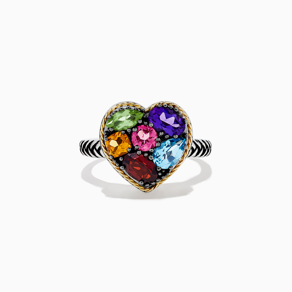 Effy 925 Sterling Silver & 18K Gold Multi Gemstone Heart Ring, 2.19 TC ...