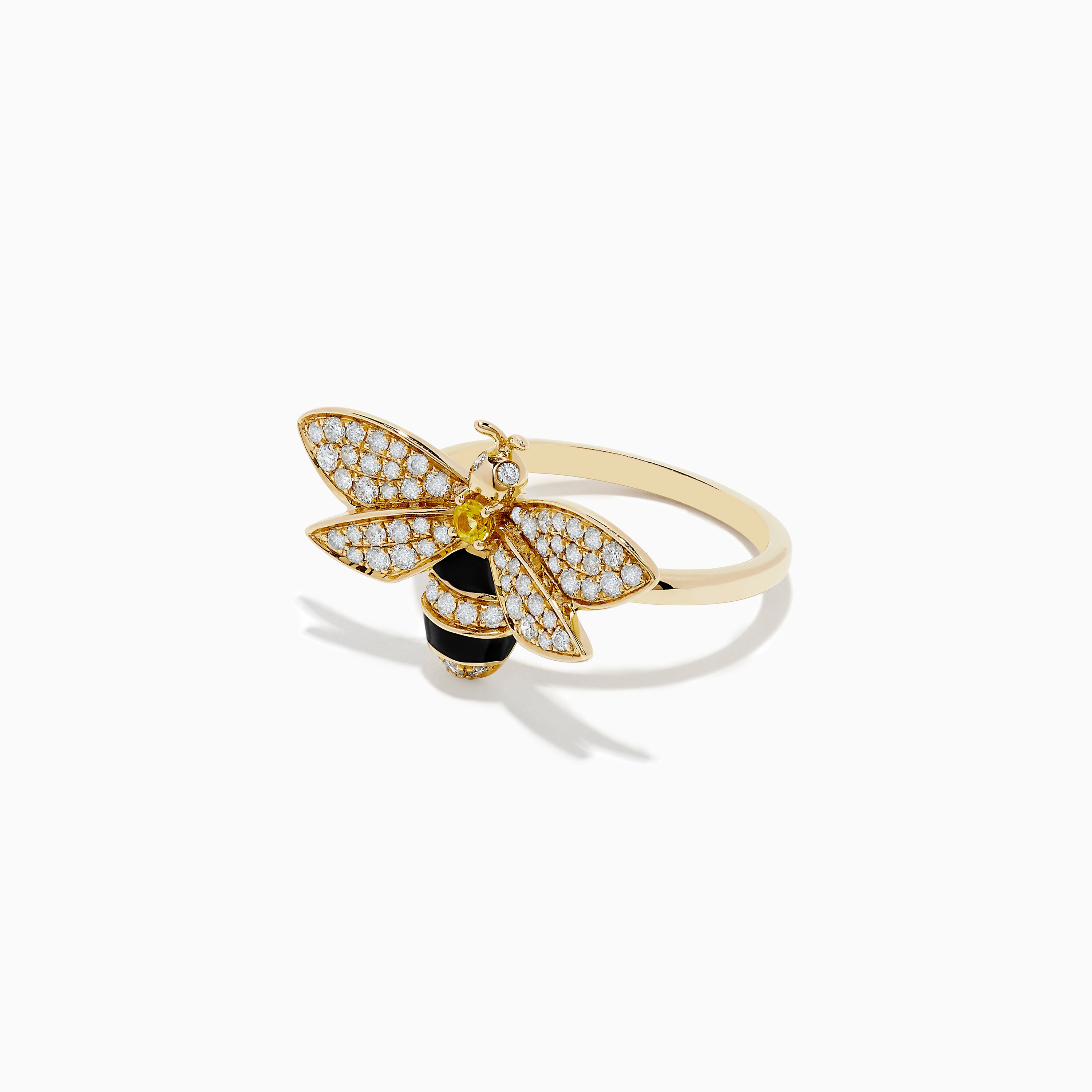 Nature 14K Yellow Gold Diamond and Yellow Sapphire Bee Ring ...