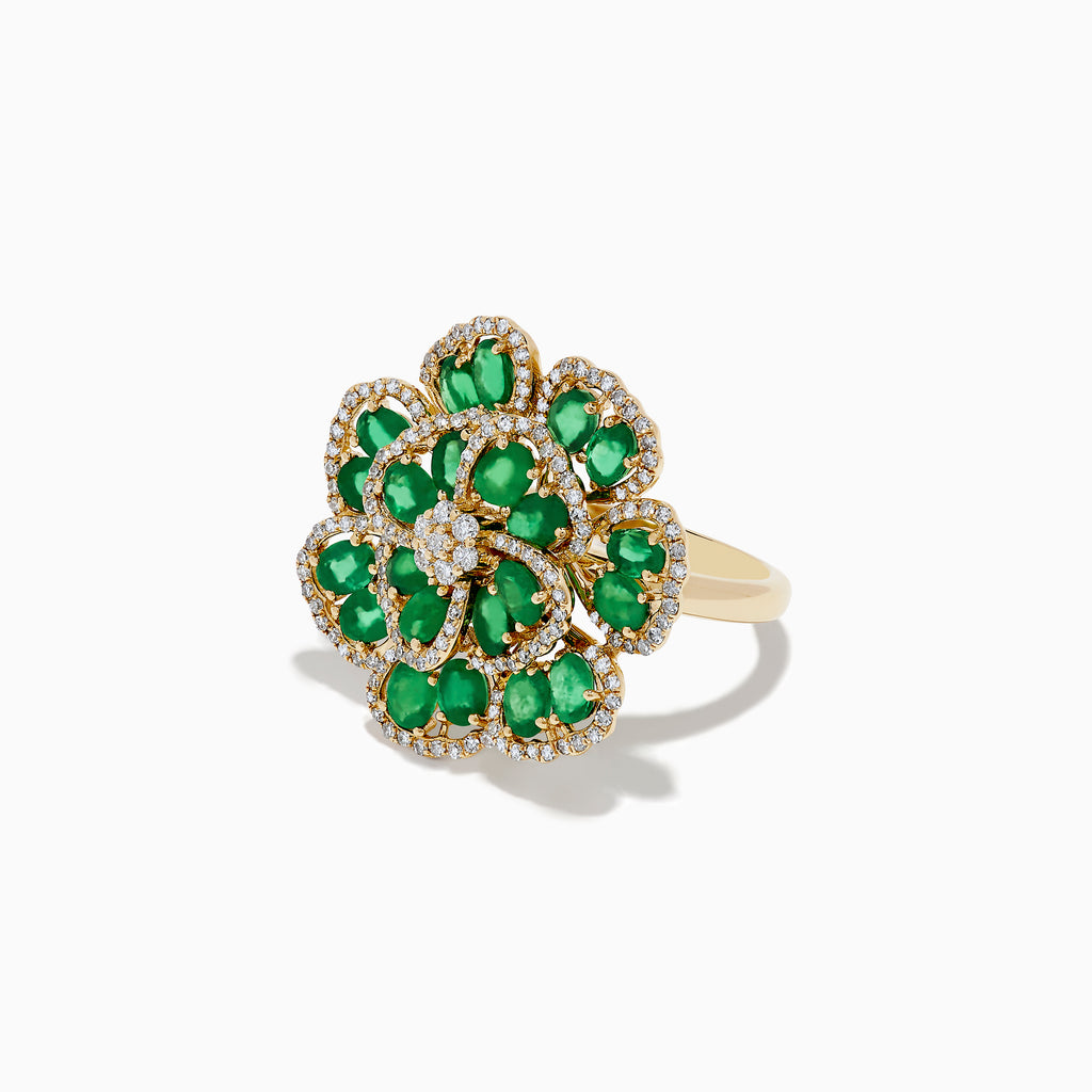 Effy 14K Yellow Gold Emerald and Diamond Flower Ring | effyjewelry.com
