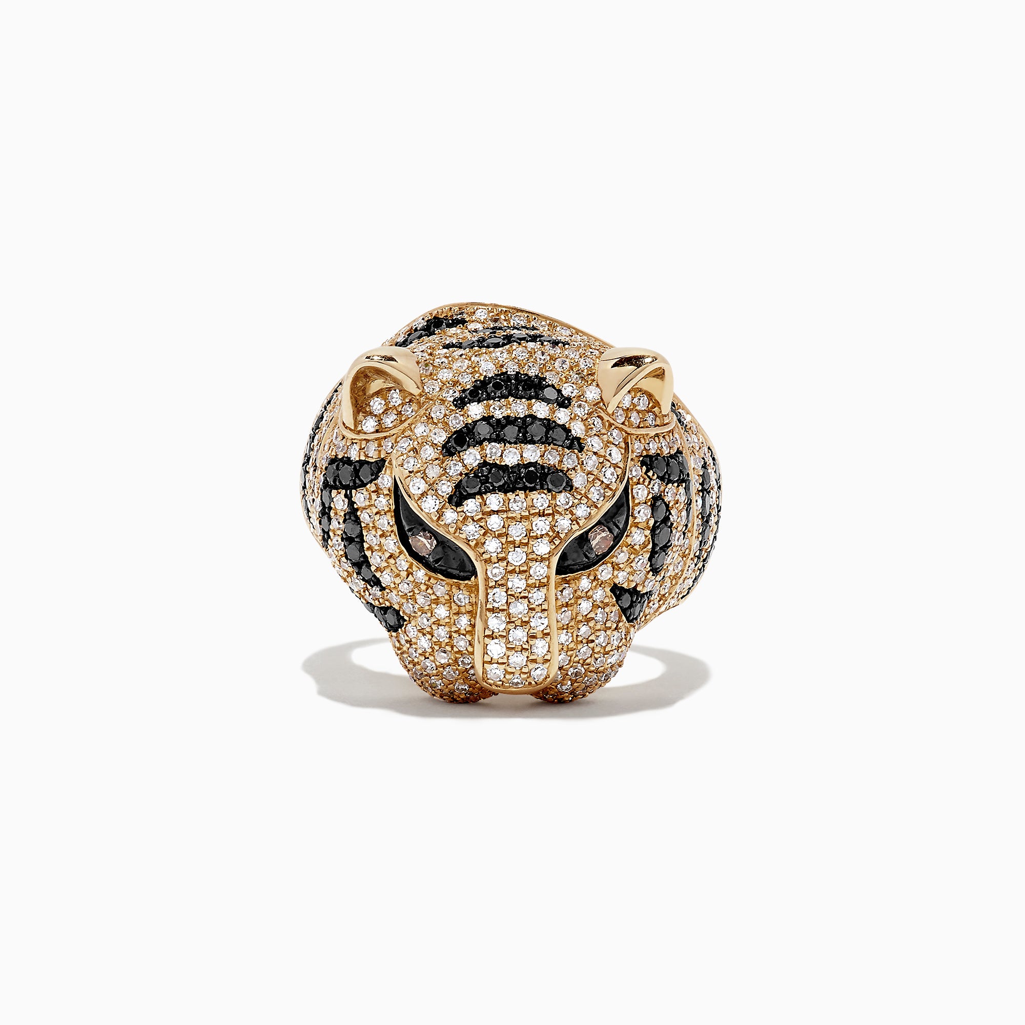 Safari 14k Yellow Gold Black and White Diamond Tiger Ring, 1.85 TCW ...
