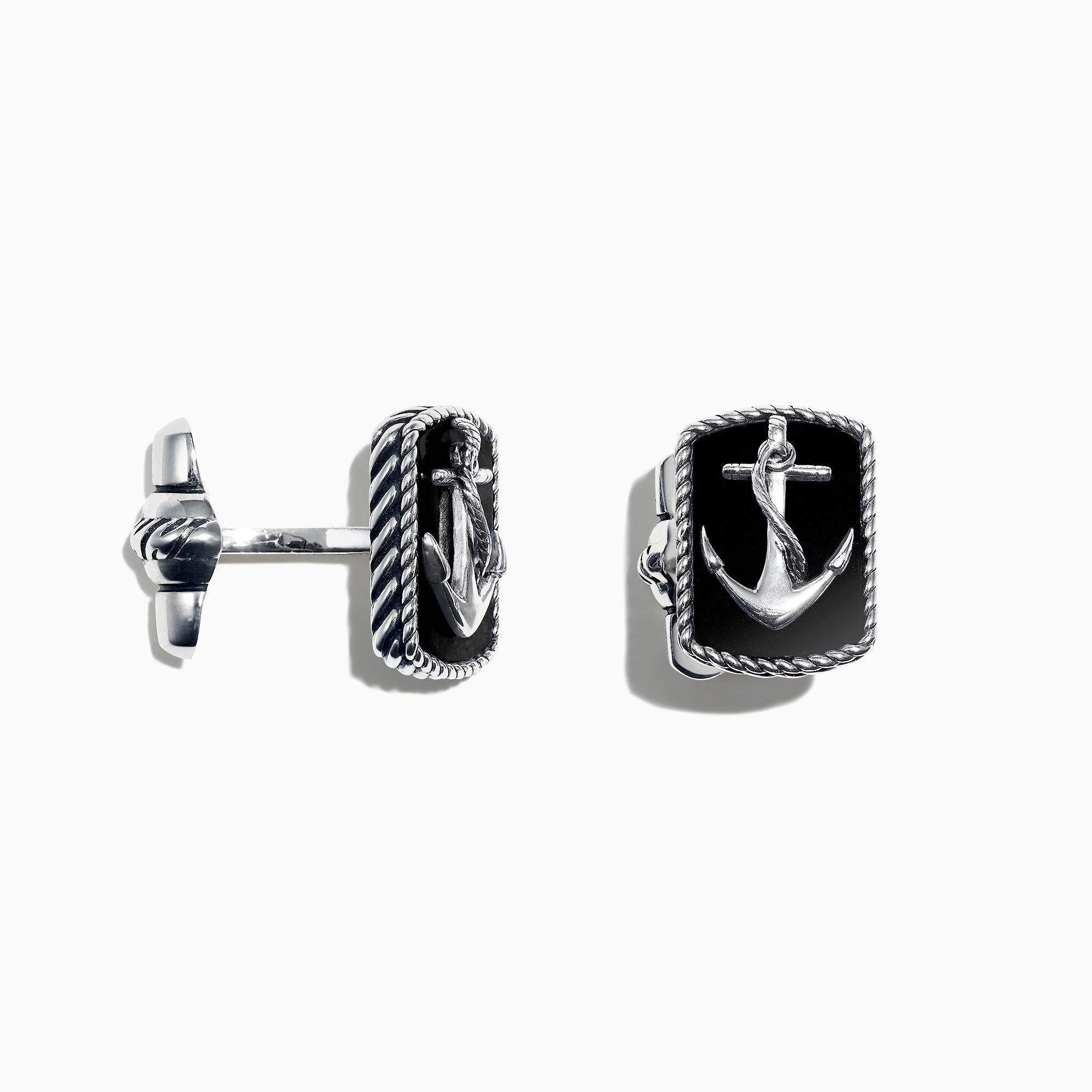 Men's Sterling Silver Onyx Anchor Cufflinks, 9.85 TCW – effyjewelry.com