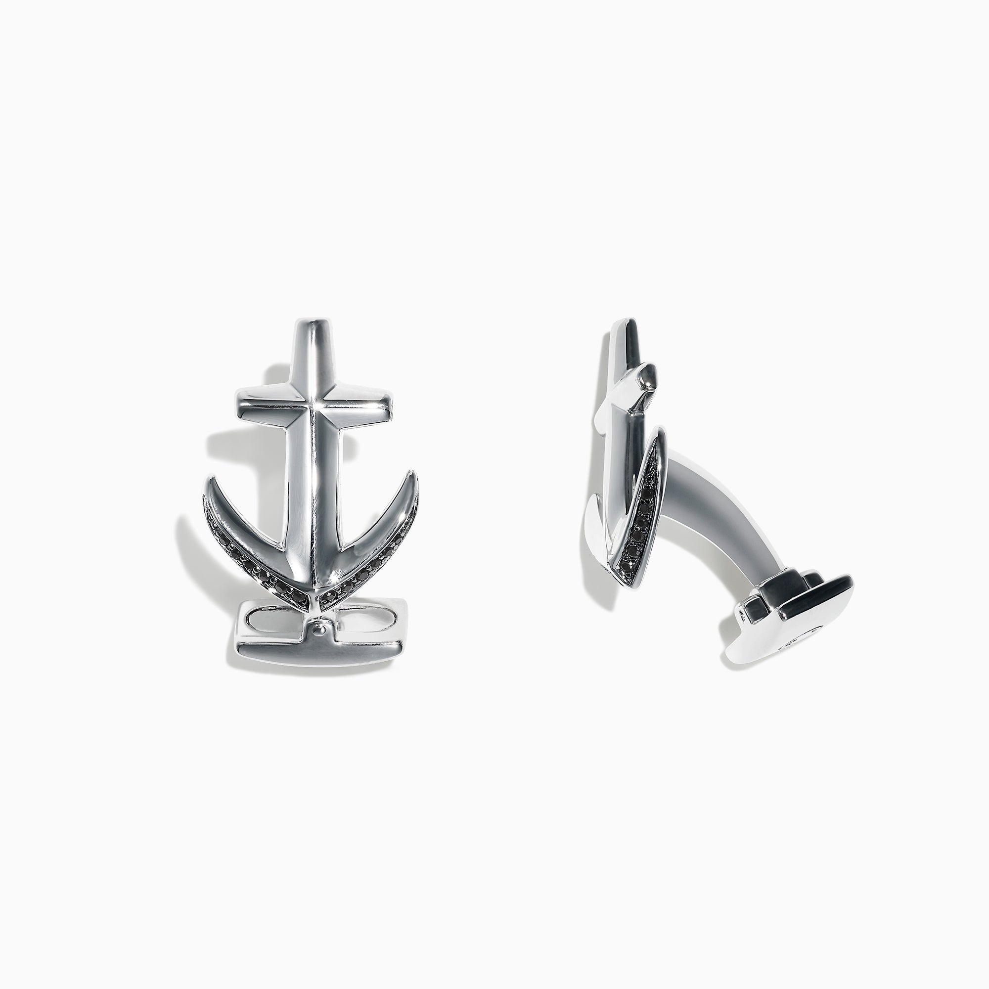 Men's Sterling Silver and Black Sapphire Anchor Cufflinks, 0.27 TCW ...