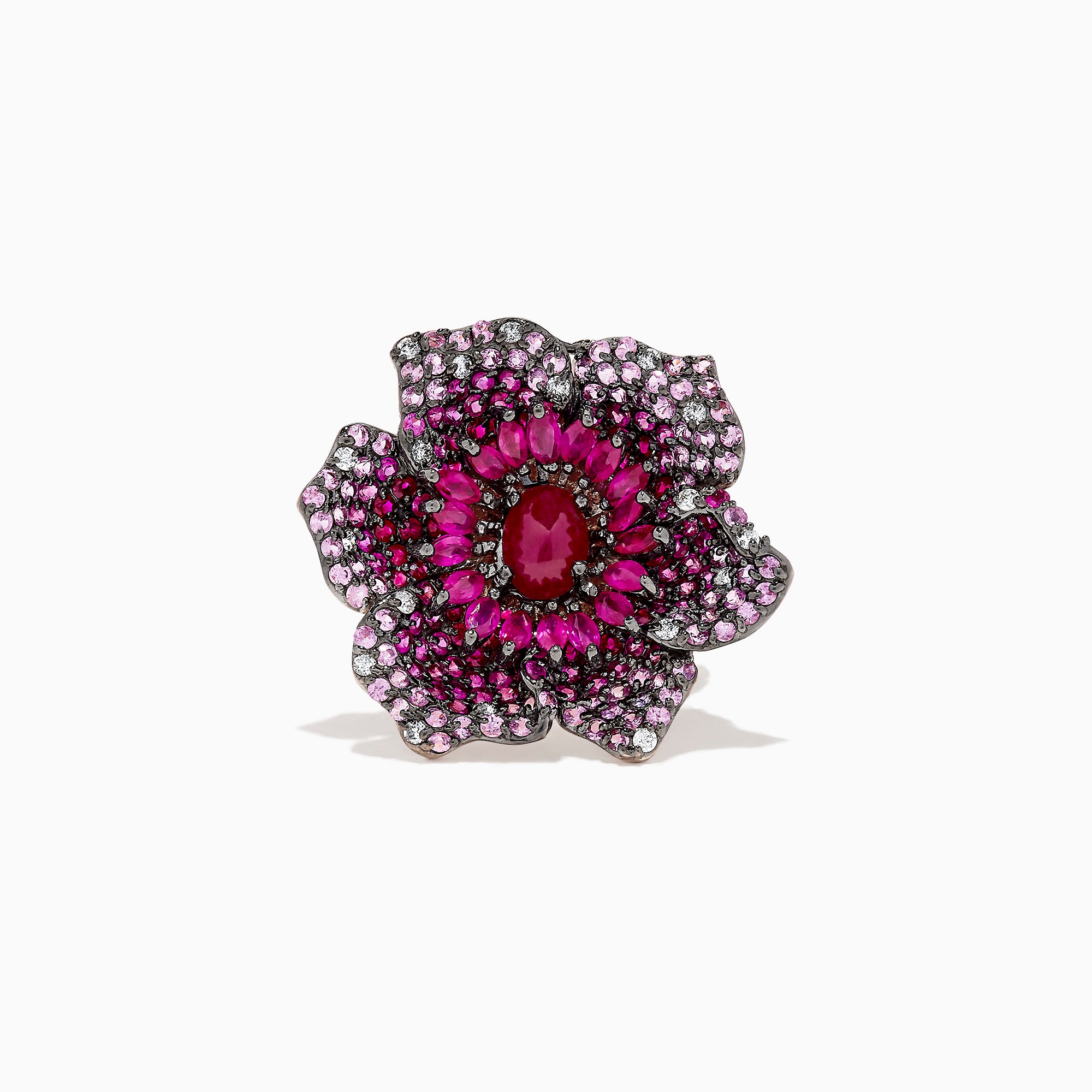 14K Rose Gold Ruby, Sapphire and Diamond Flower Ring, 5.92 TCW ...