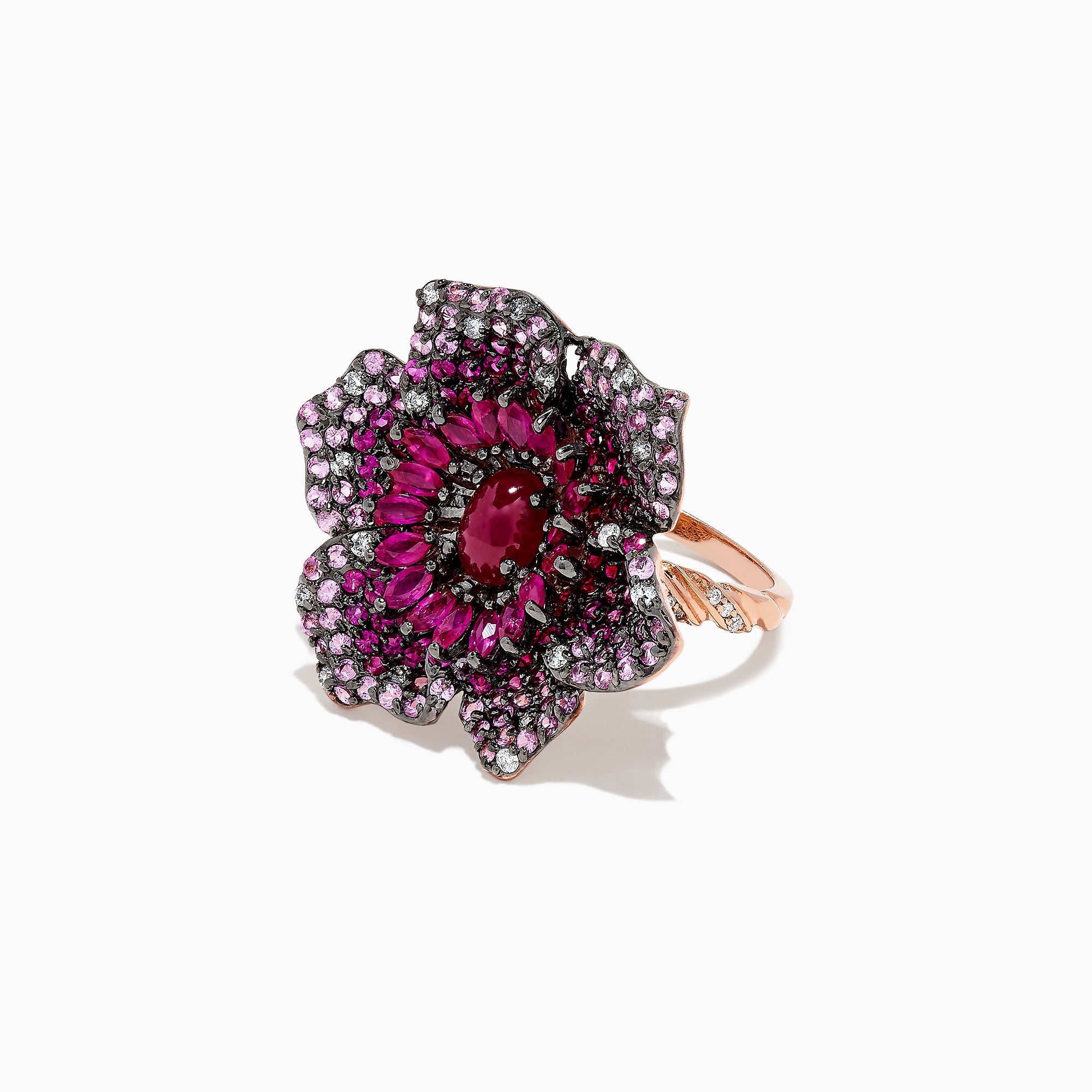 14K Rose Gold Ruby, Sapphire and Diamond Flower Ring, 5.92 TCW ...