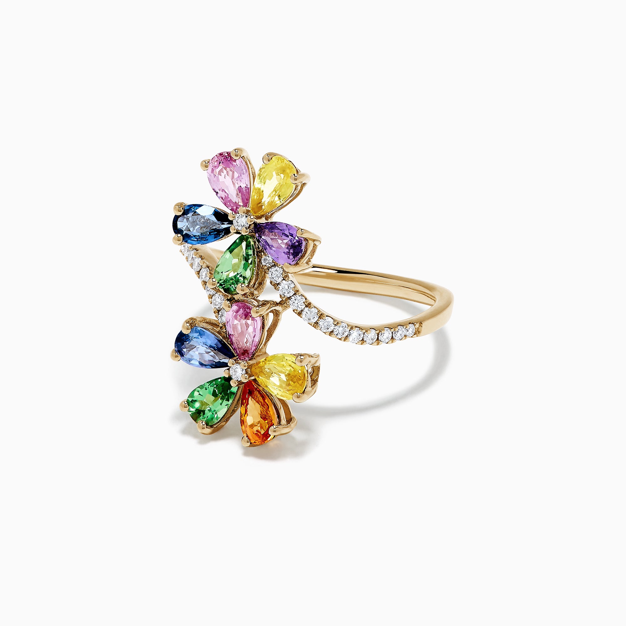 Watercolors 14K Gold Multi Sapphire and Diamond Floral Ring, 3.03 TCW ...
