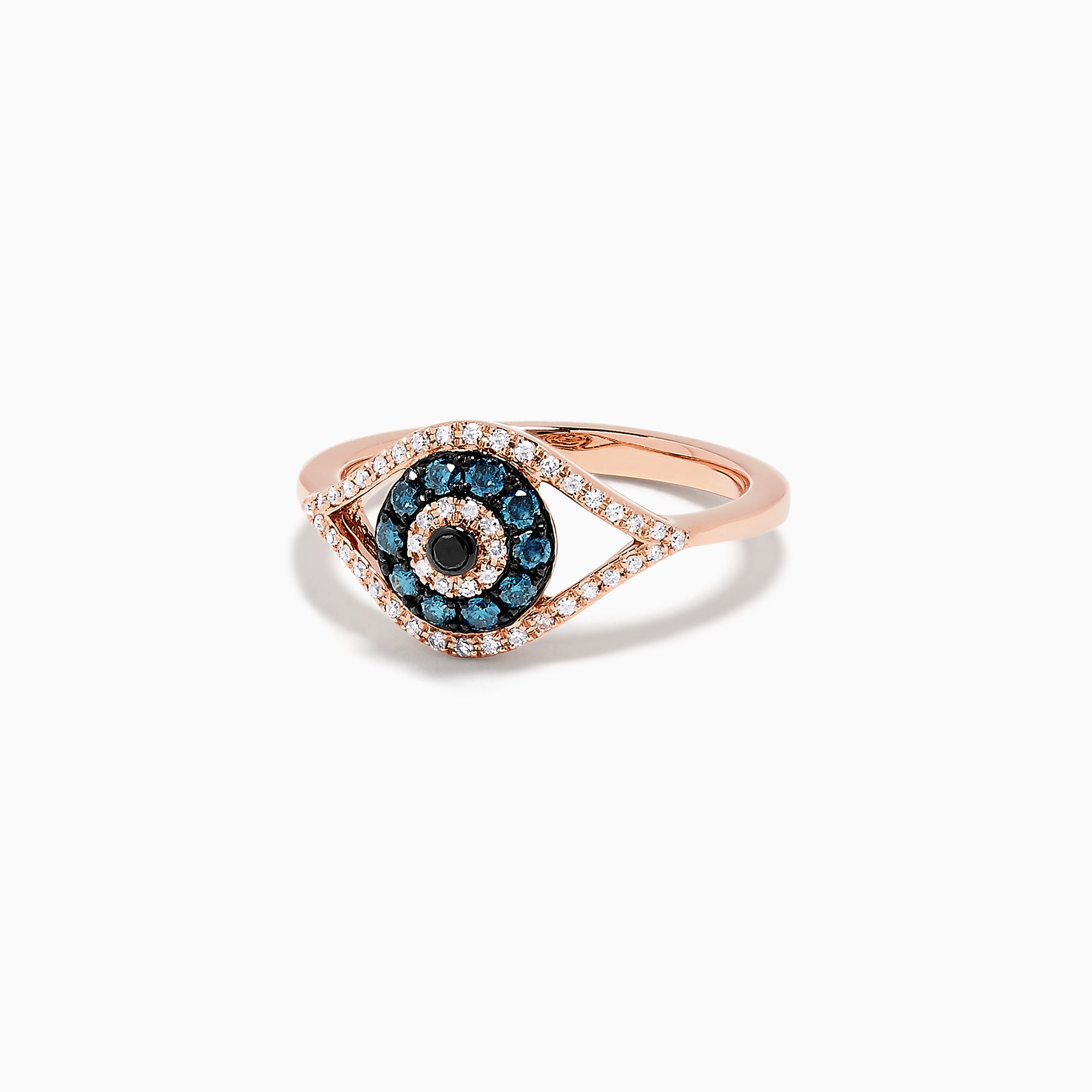 Novelty 14K Gold Blue, White and Black Diamond Evil Eye Ring, 0.37 TCW ...