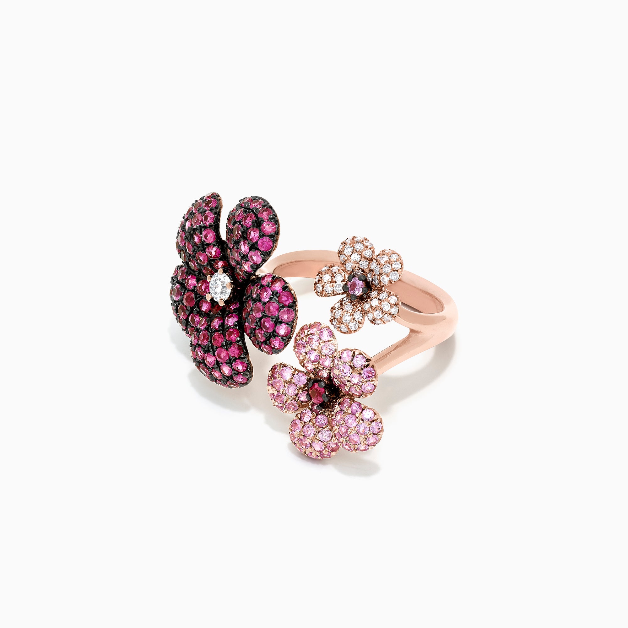 Nature 14K Rose Gold Sapphire, Ruby & Diamond Flower Ring, 3.45 TCW ...