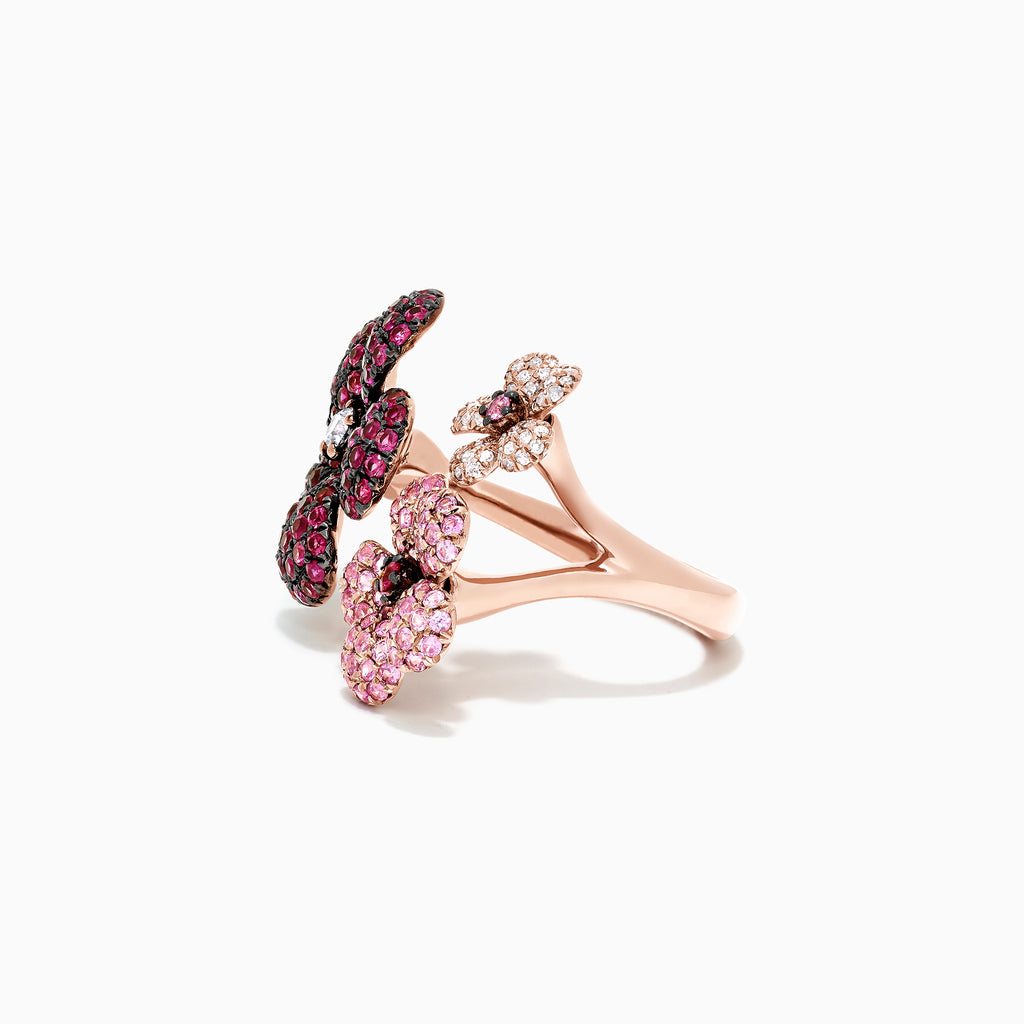 Effy Nature 14K Rose Gold Sapphire, Ruby & Diamond Flower Ring, 3.45 T ...