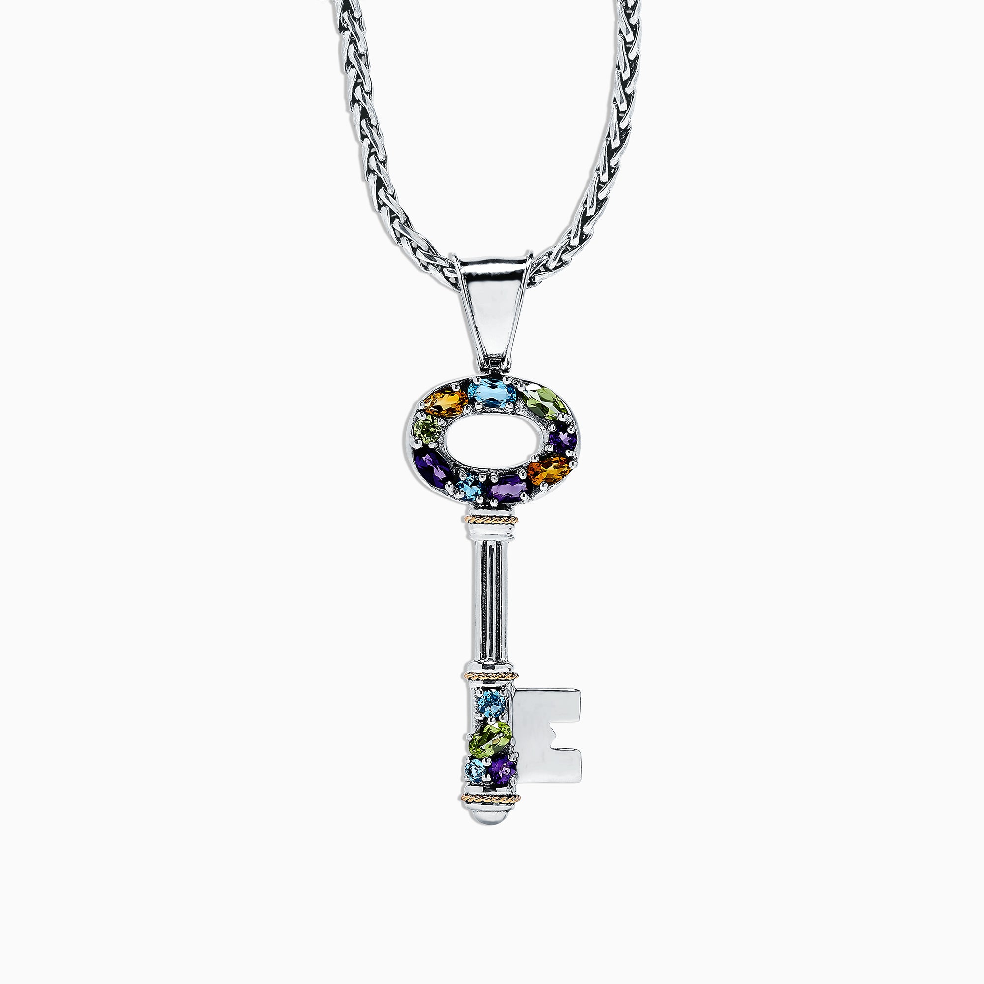 925 Sterling Silver & 18K Gold Multi Gemstone Key Pendant, 2.29 TCW ...