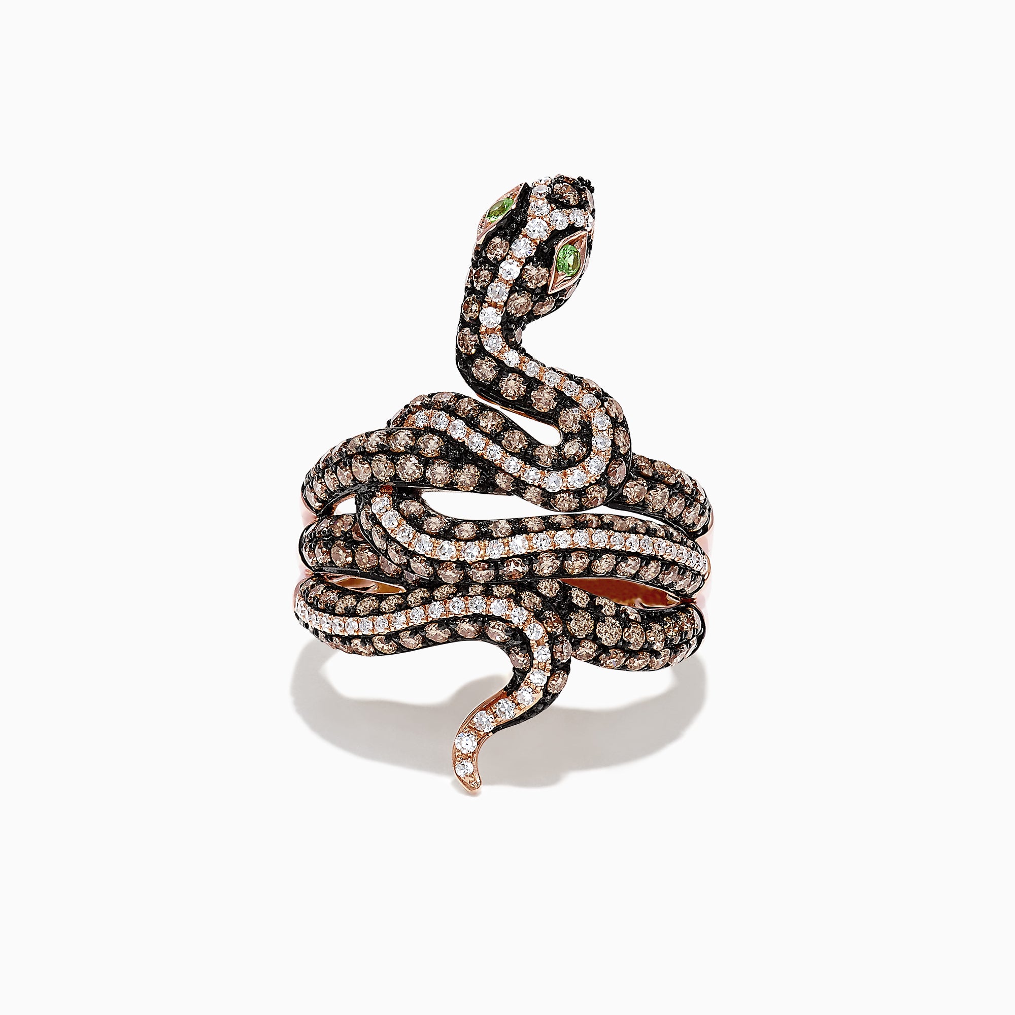 Safari 14K Rose Gold Brown and White Diamond Snake Ring, 1.85 TCW ...