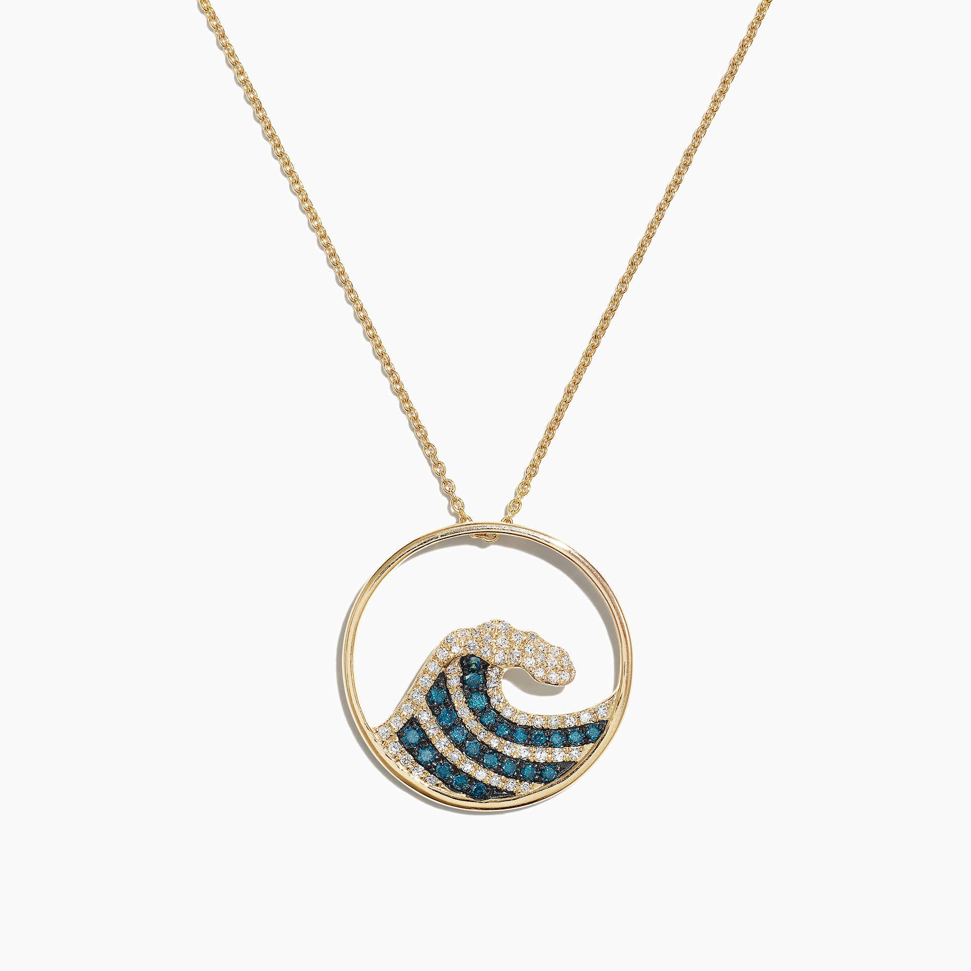 Seaside 14K Yellow Gold Blue & White Diamond Wave Pendant, 0.53 TCW ...