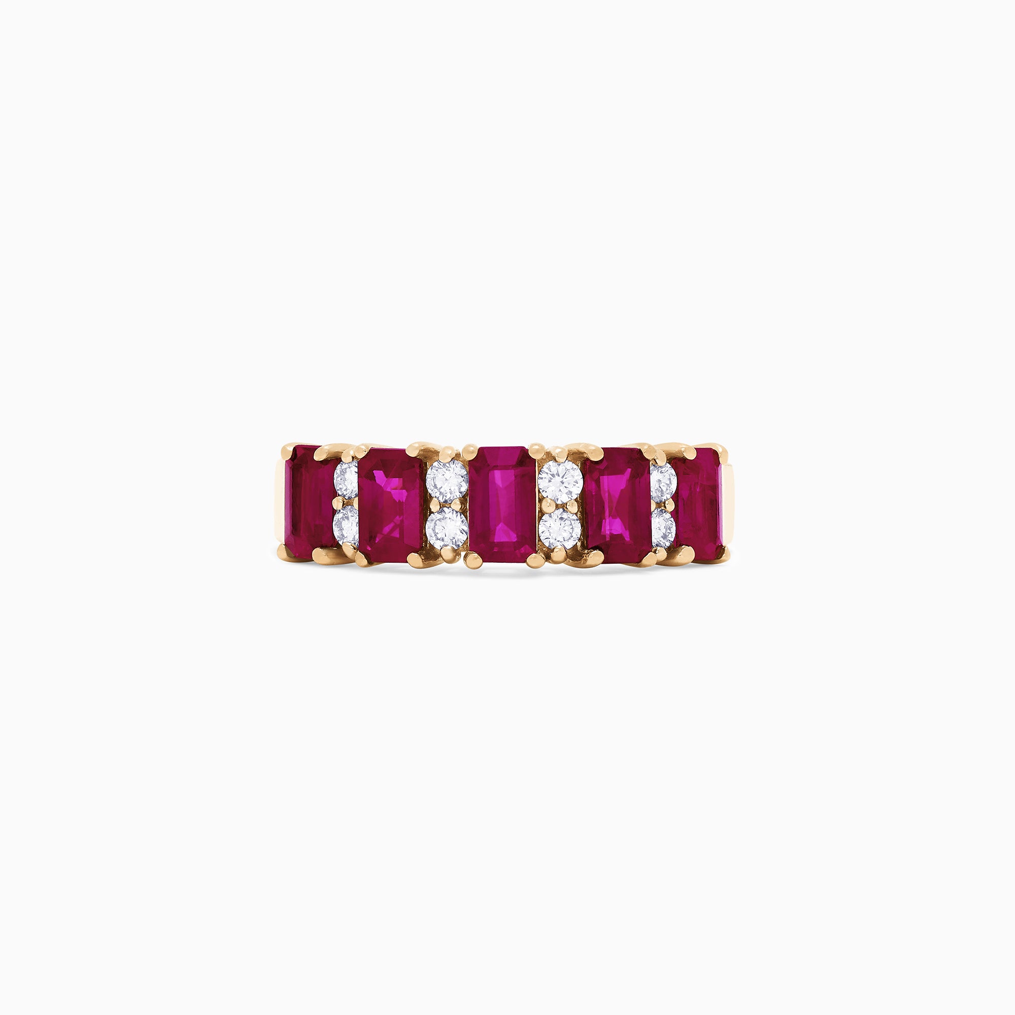 Ruby Royale 14K Yellow Gold Emerald Cut Ruby and Diamond Band, 2.10 TC ...