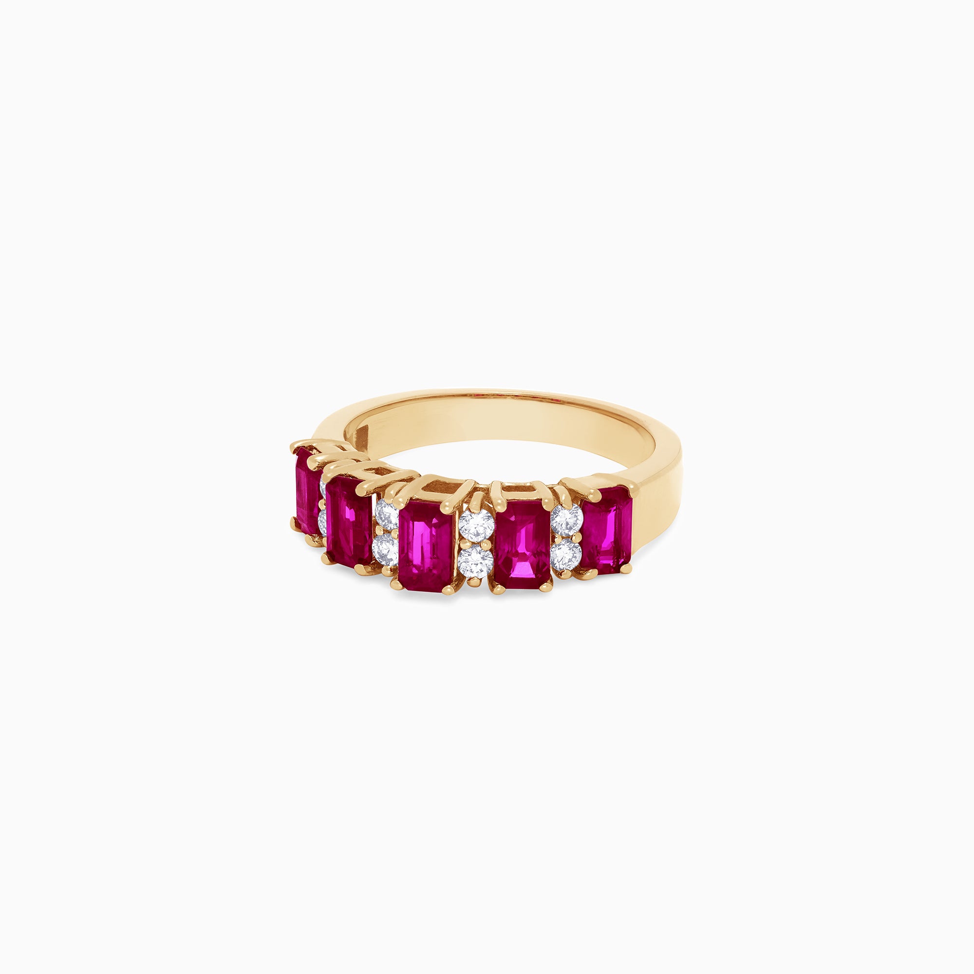 Ruby Royale 14K Yellow Gold Emerald Cut Ruby and Diamond Band, 2.10 TC ...