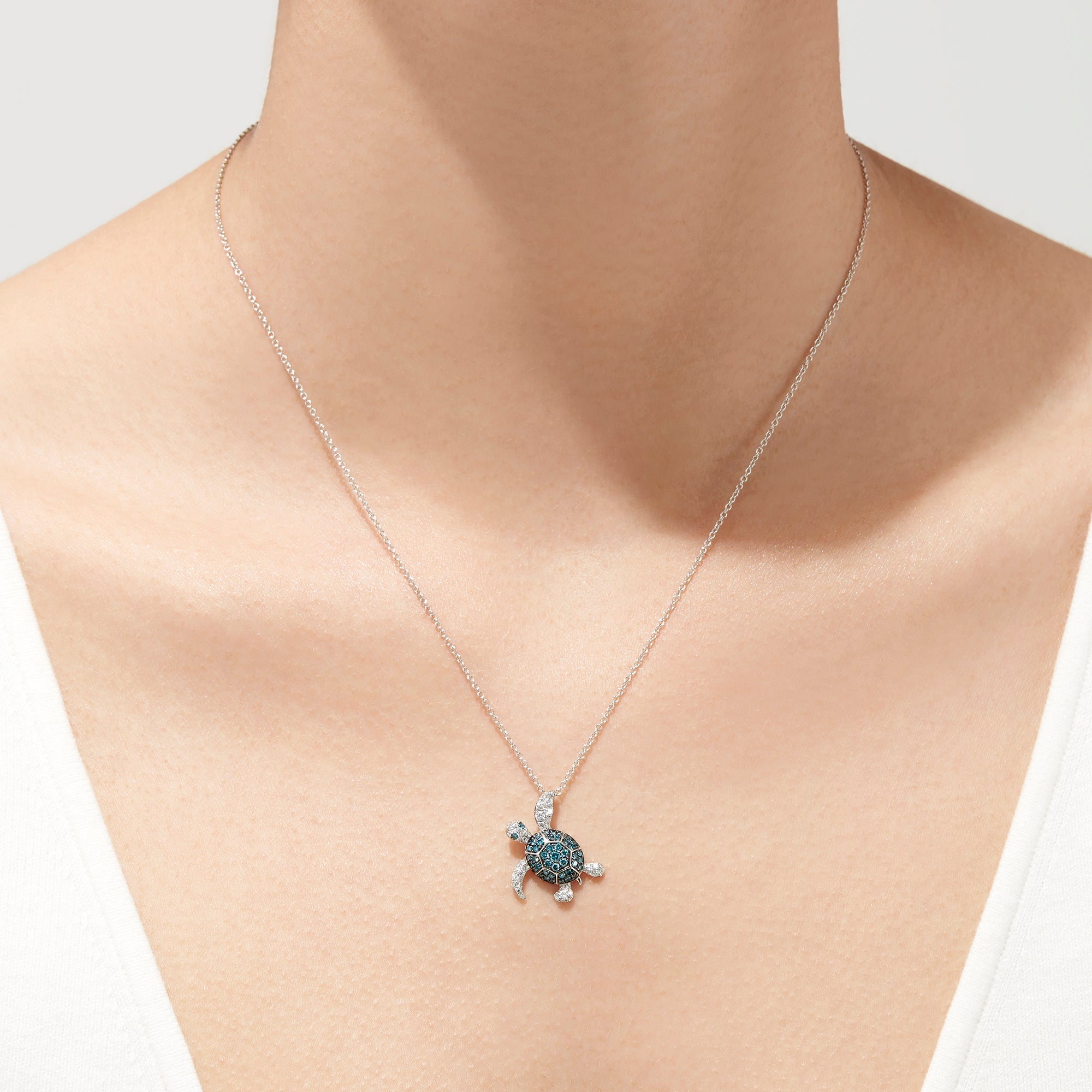 Novelty 14K Gold Blue & White Diamond Turtle Pendant, 0.70 TCW ...